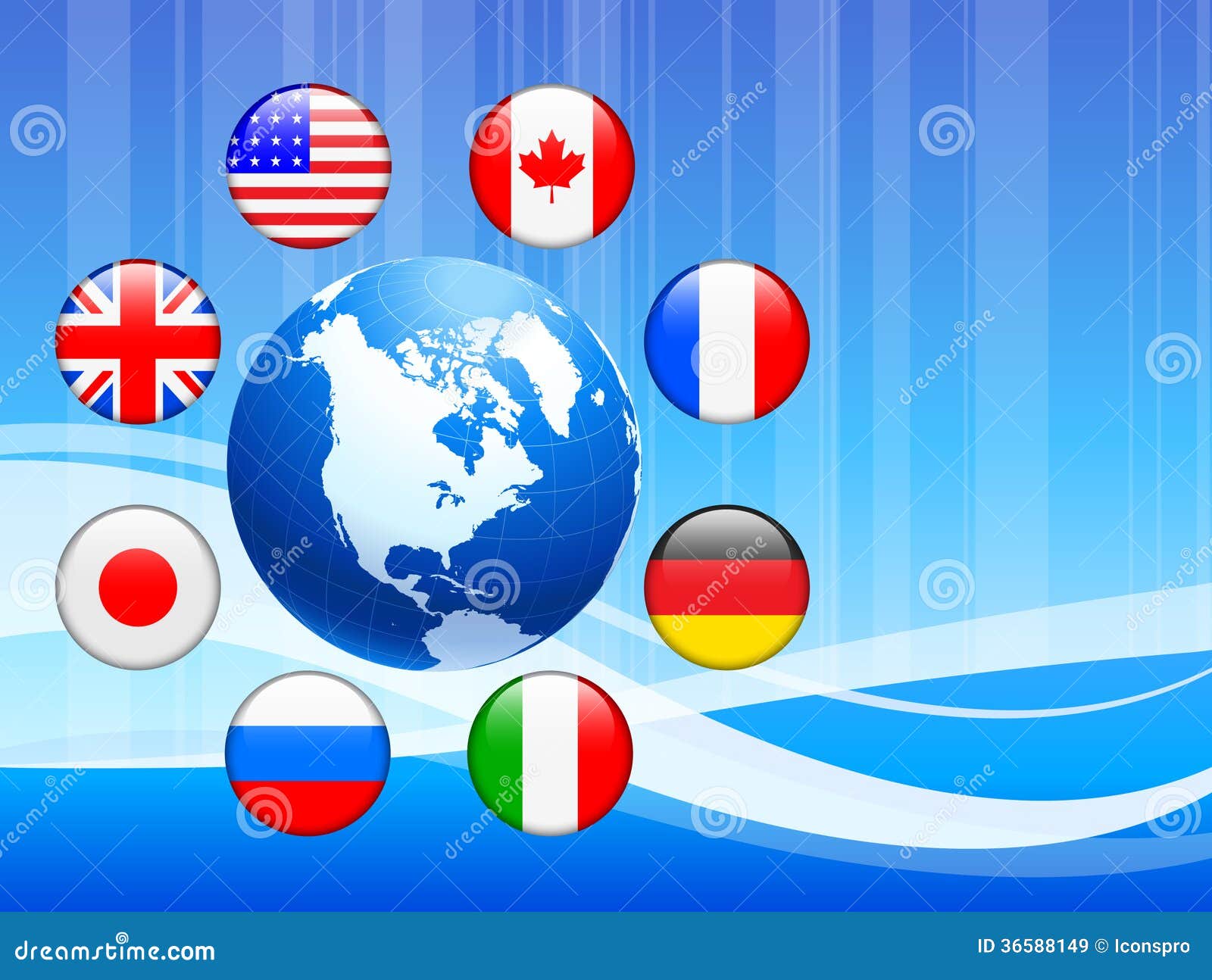 Globe with Internet Flag Buttons Background Stock Illustration ...