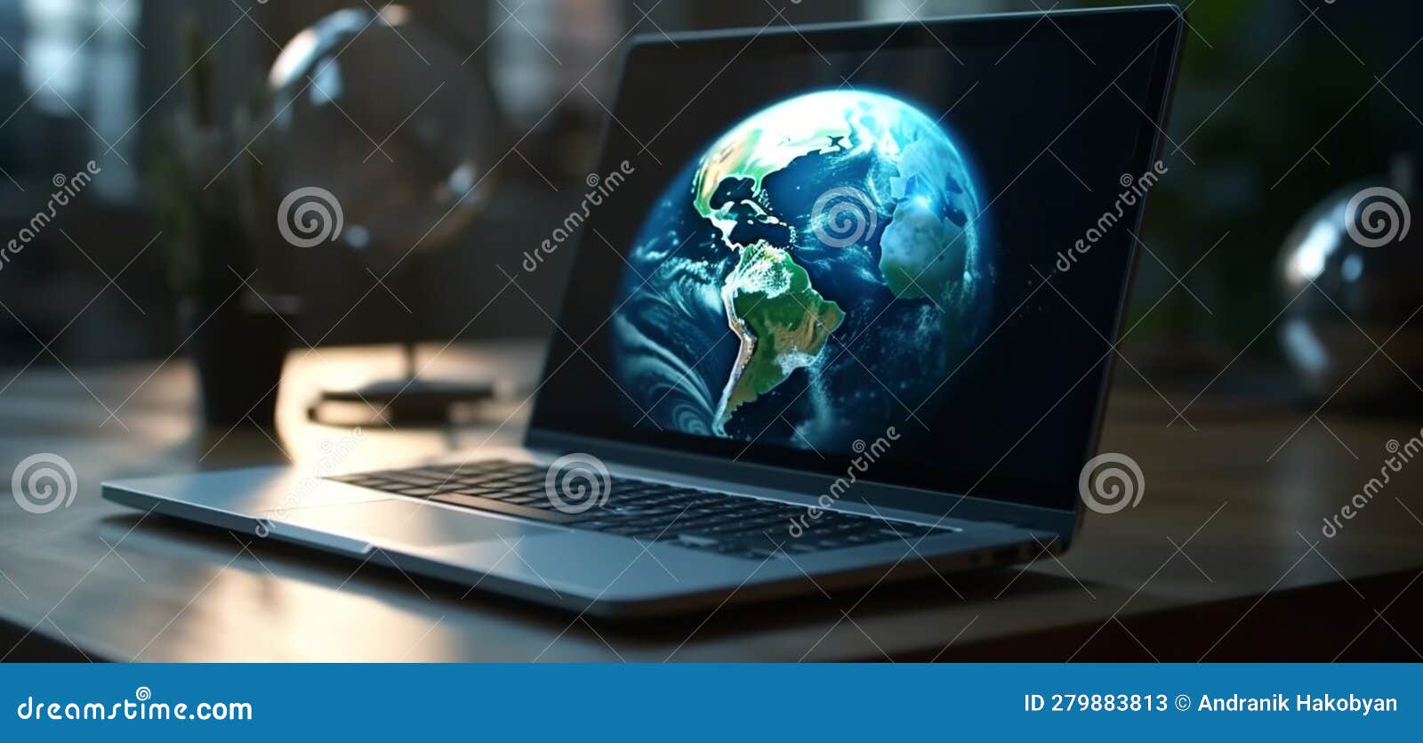 Globe on Laptop Screen. Generative Ai Stock Illustration - Illustration ...