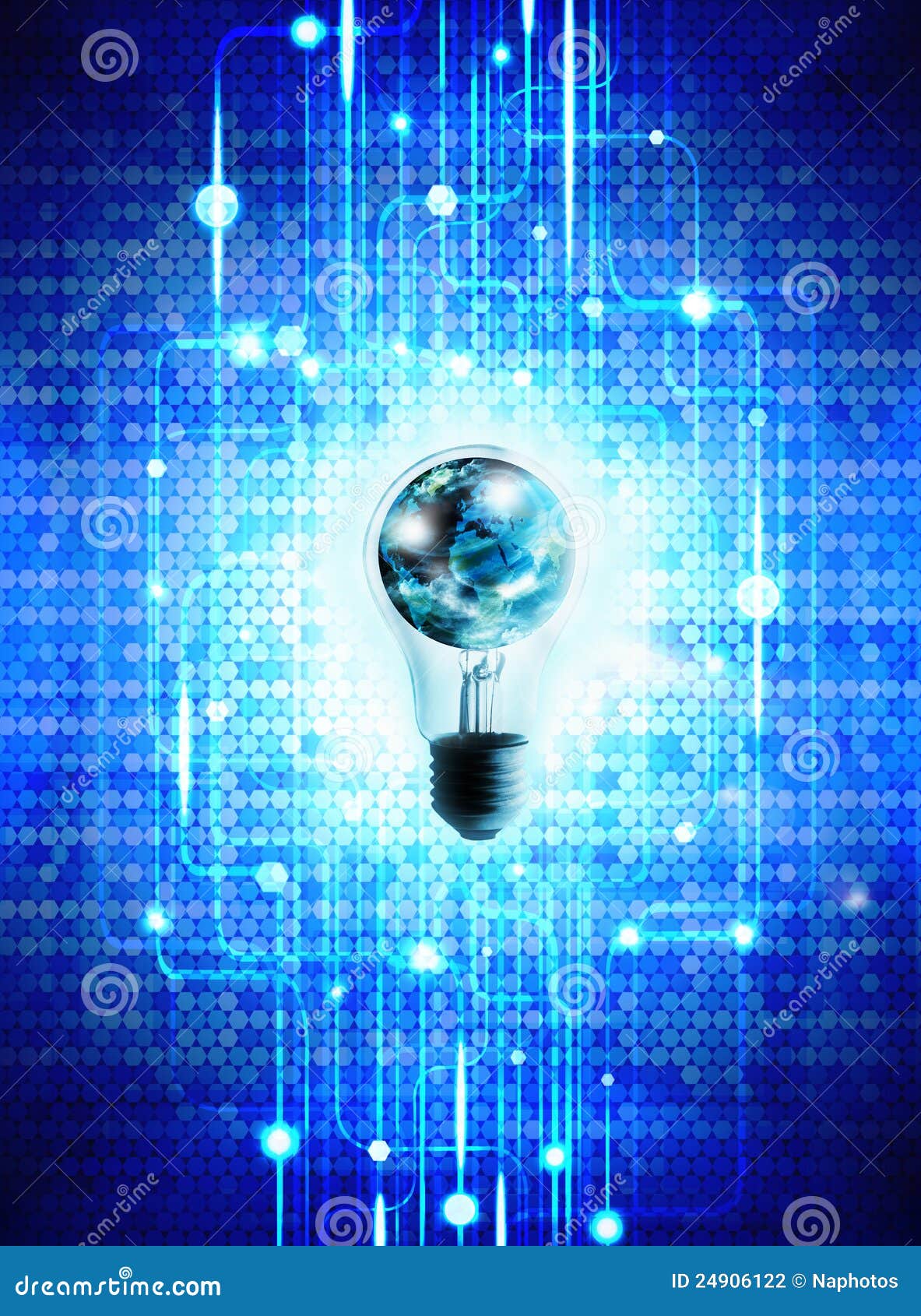 Globe and Light Bulb with Technology Background Stock Illustration ...