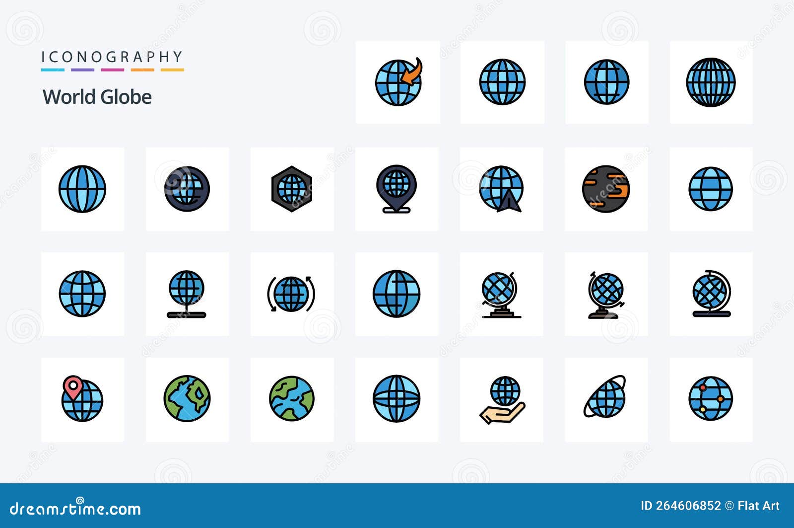 25 Globe Line Filled Style Icon Pack Stock Vector - Illustration of ...