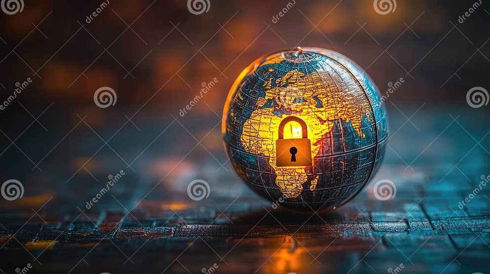 Globe with Lock Symbolizing Protection or Safety Stock Illustration ...