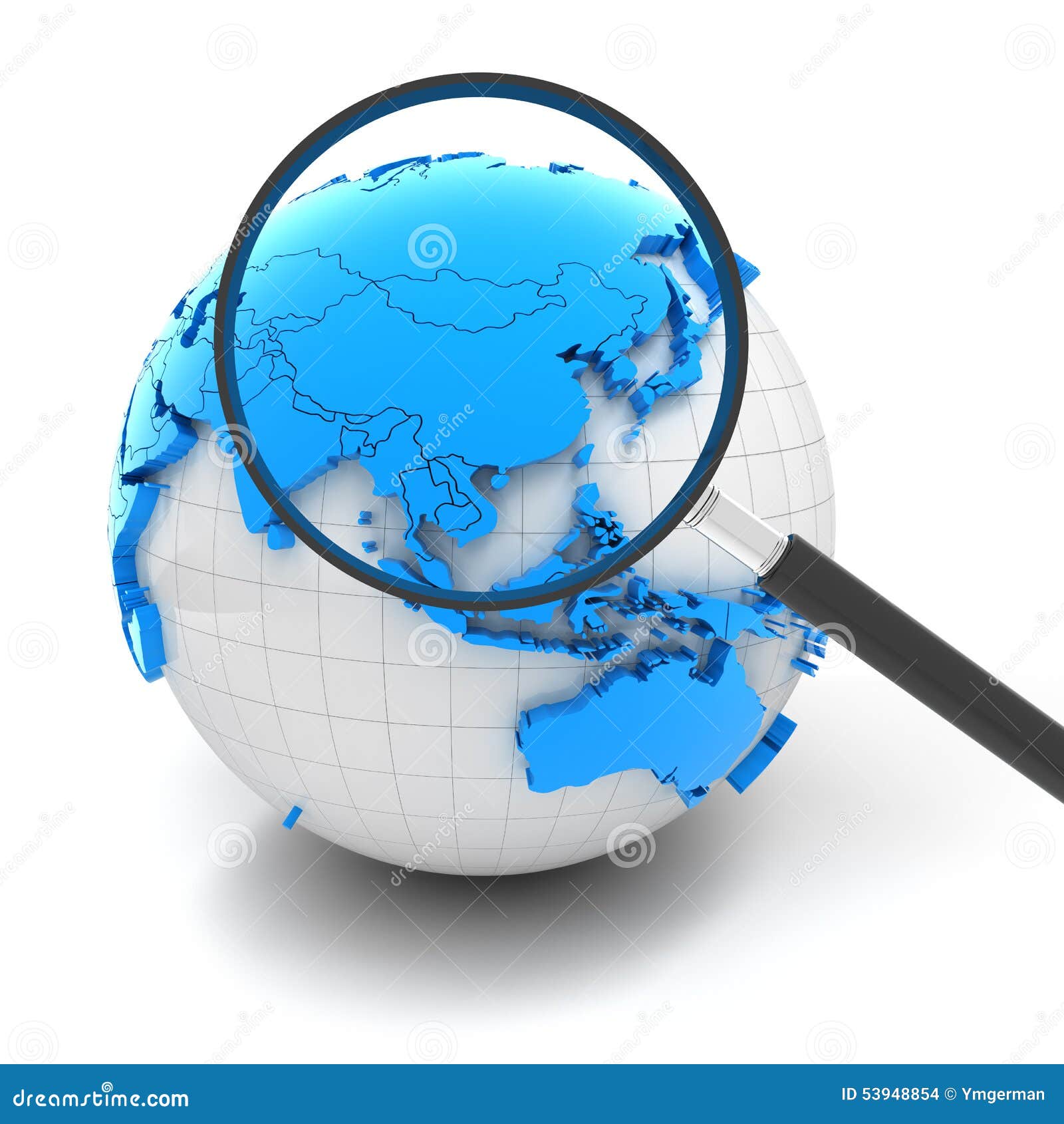 Globe with Magnifying Glass Over China and Asia Stock Illustration ...