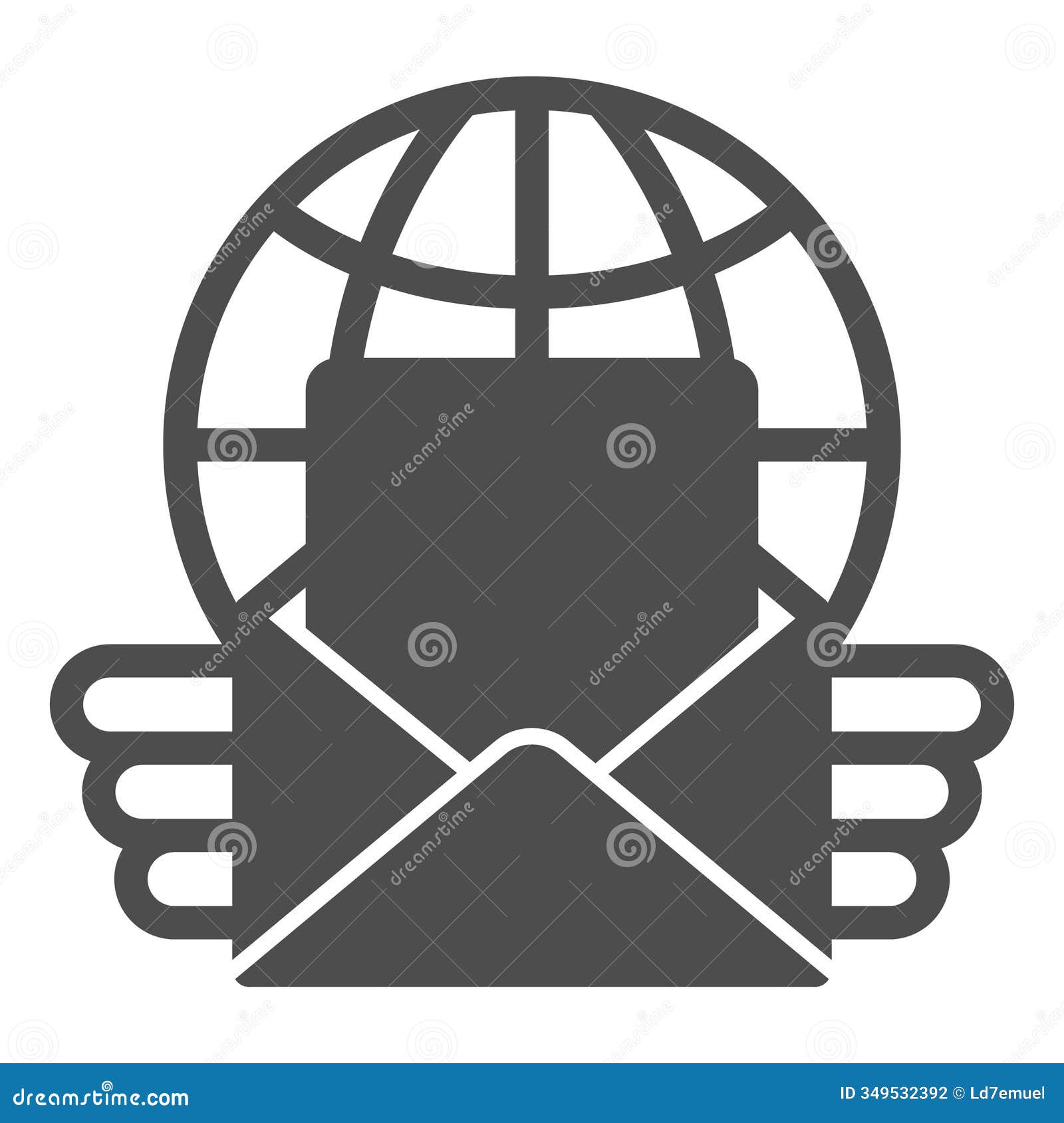 Globe with Mail Letter Solid Icon, Postage Delivery Concept. Vector ...