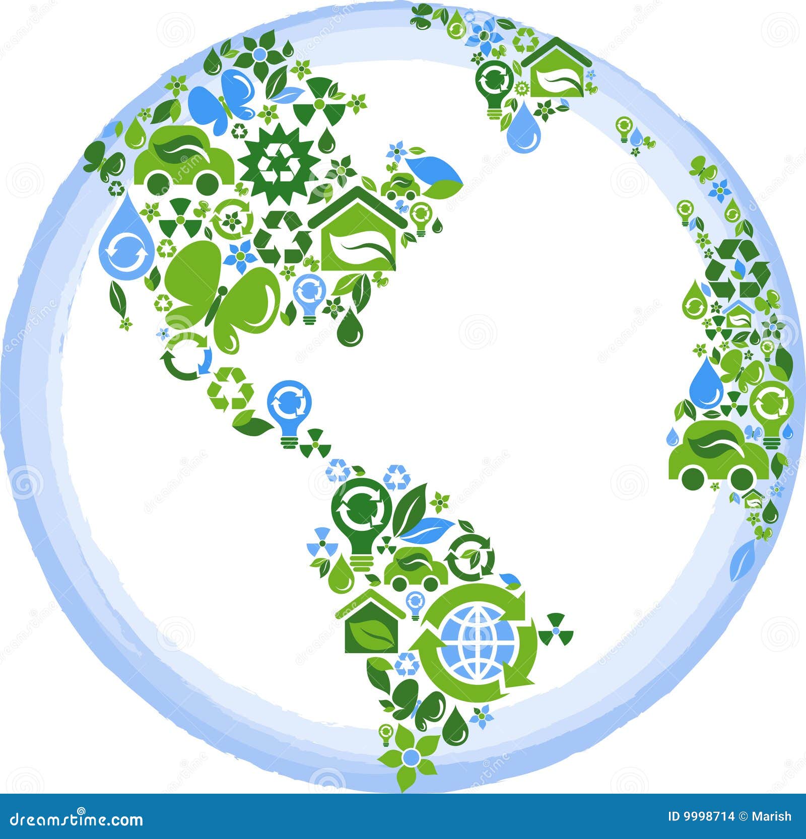 Globe with Many Ecology Icons Stock Illustration - Illustration of ...
