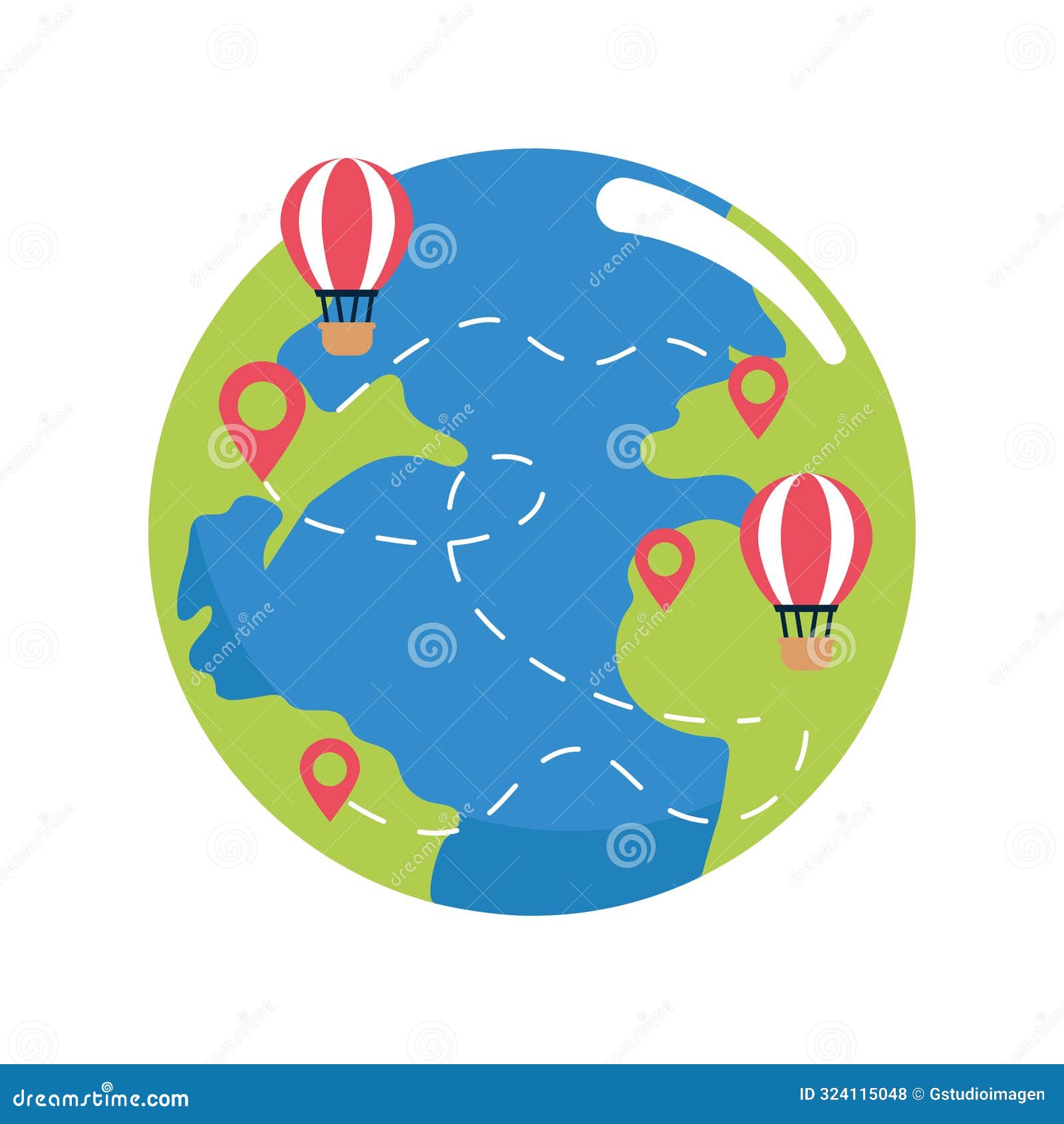 Globe map and air balloons stock illustration. Illustration of ...