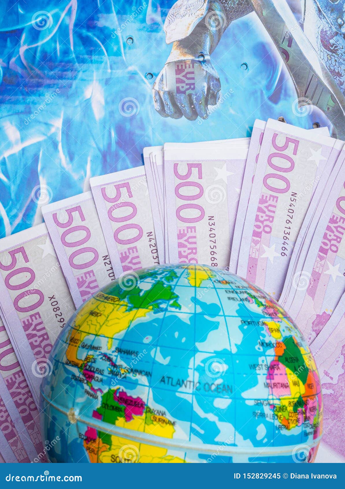 Globe, Map of Europe, Eu Banknotes in Denominations of 500 Euros Stock ...