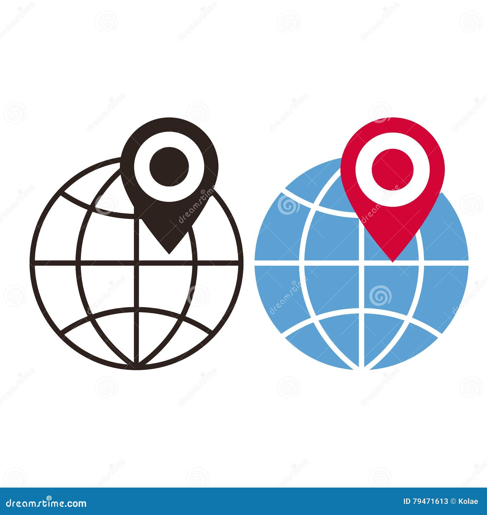 Globe and map pin icons stock vector. Illustration of pointer - 79471613