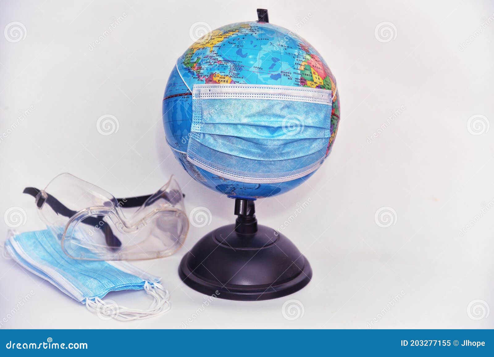 Globe with Mask and Goggles Stock Image - Image of mask, background ...