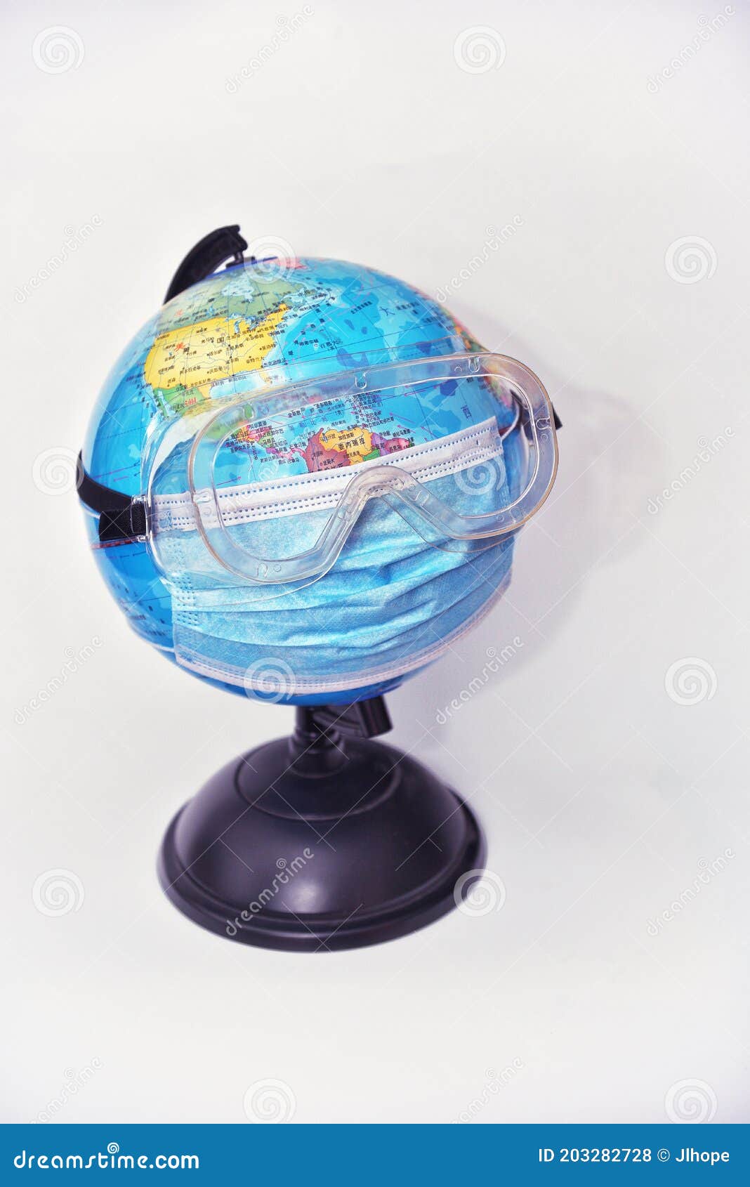 Globe with Mask and Goggles Stock Photo - Image of goggles, protection ...