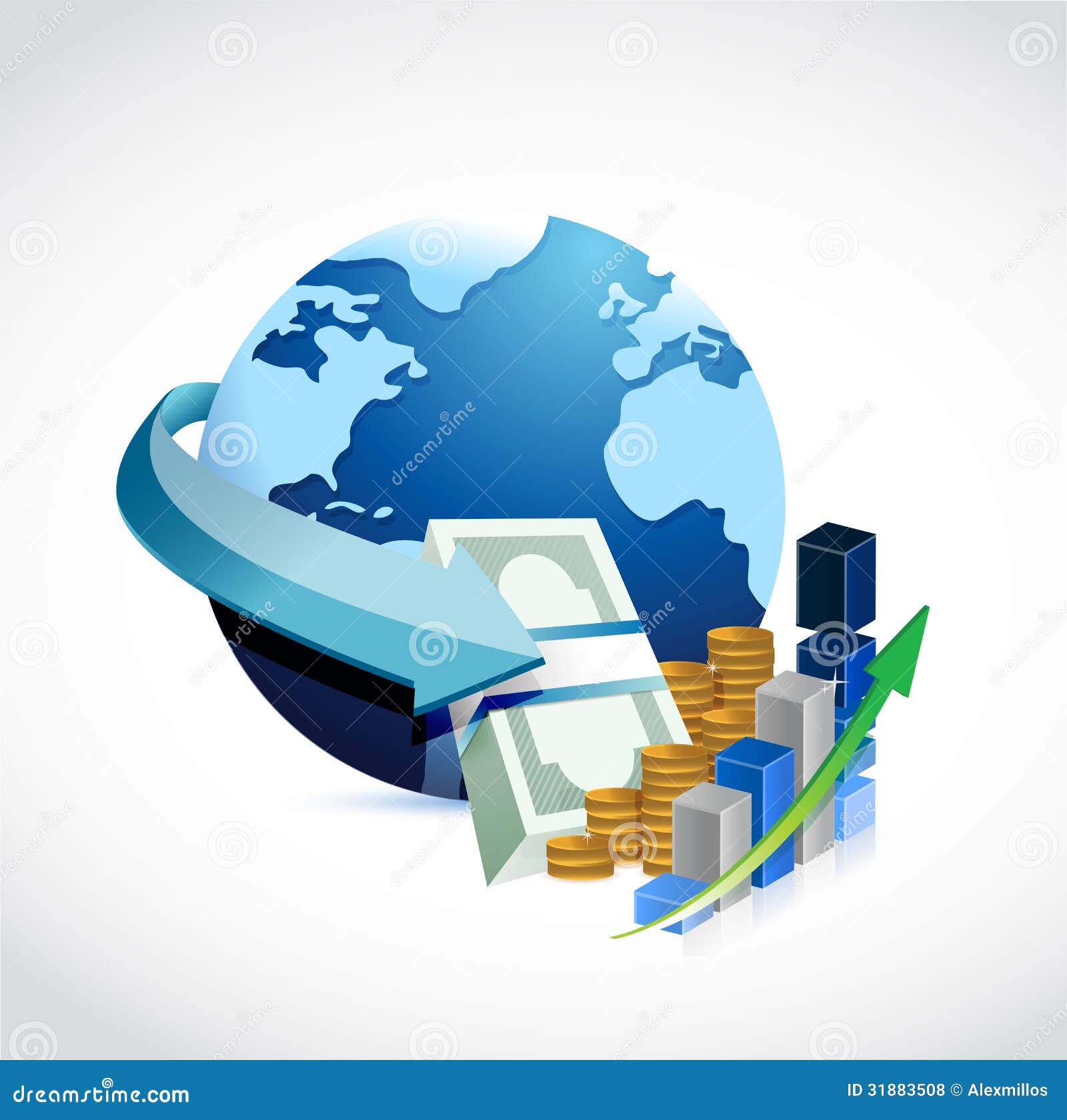 Globe and Money Illustration Design Stock Illustration - Illustration ...