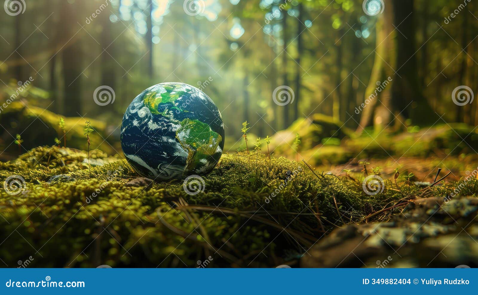 Globe on Moss in Forest: a Striking Environmental Concept Illustrating ...