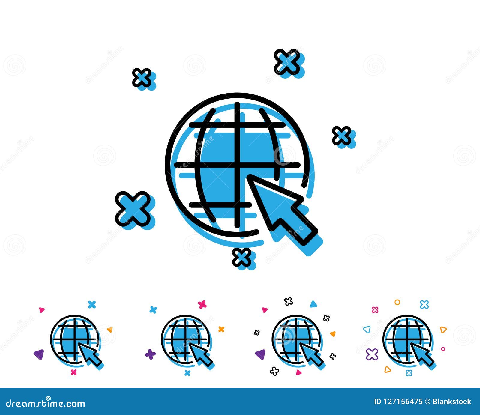 Globe with Mouse Cursor Line Icon. World Sign. Stock Vector ...