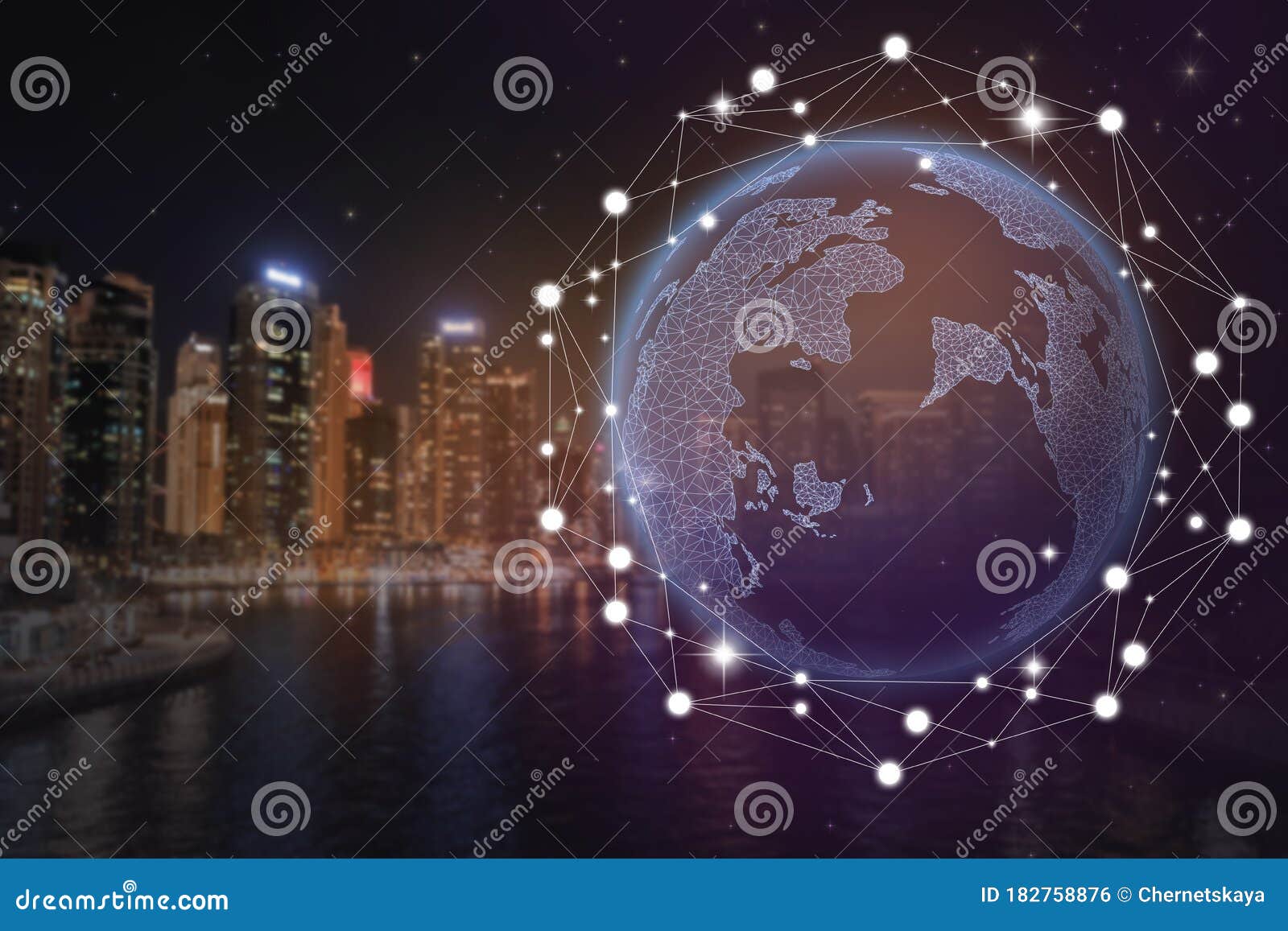 Globe with Network Connection Lines and City. Modern Technology Stock ...