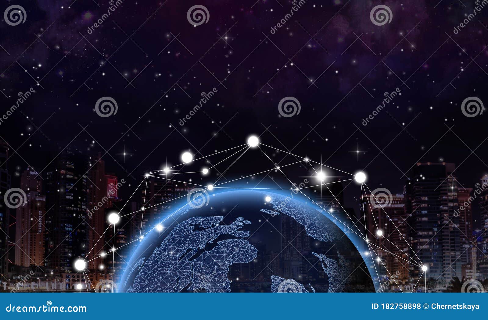 Globe with Network Connection Lines and City. Modern Technology Stock ...