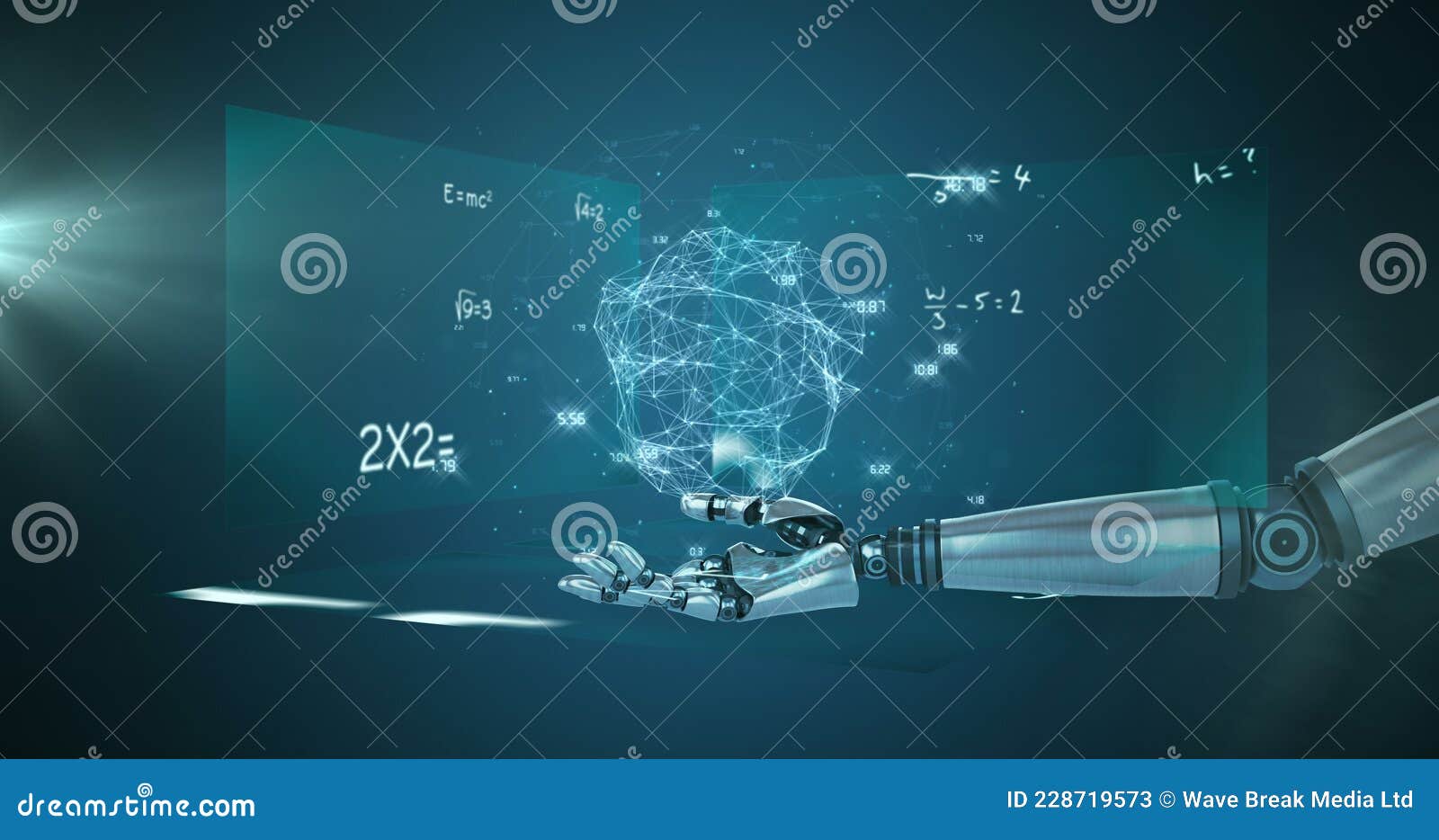 Globe of Network of Connections Over Robotic Hand Against Screens with ...