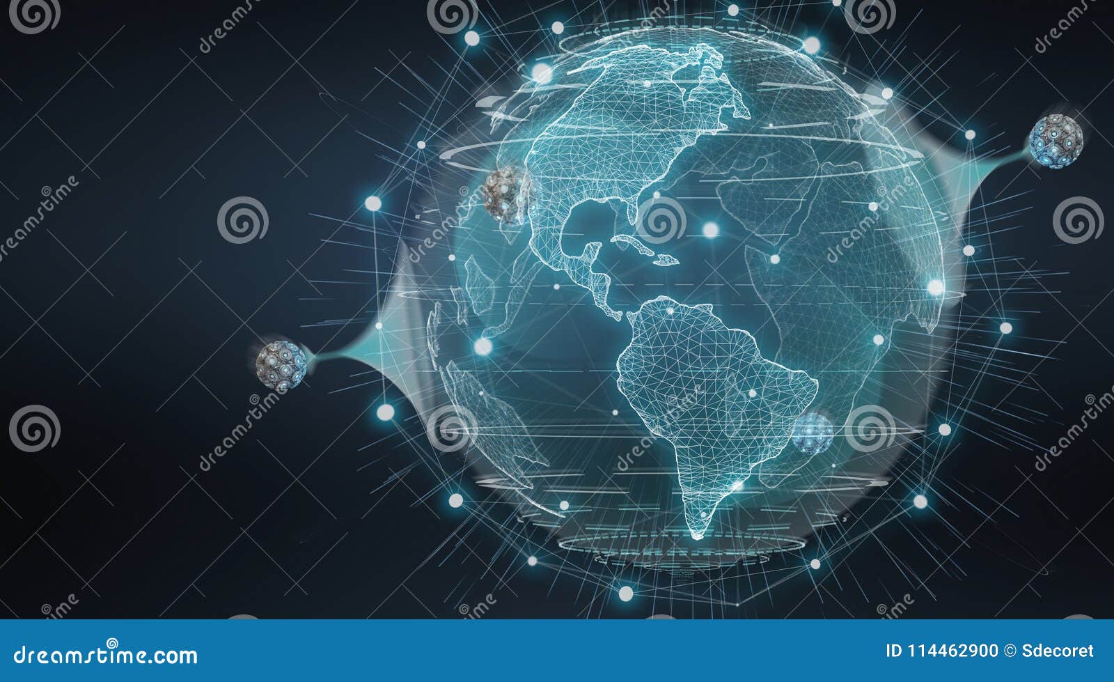 Globe Network Hologram with Digital Connection 3D Rendering Stock ...