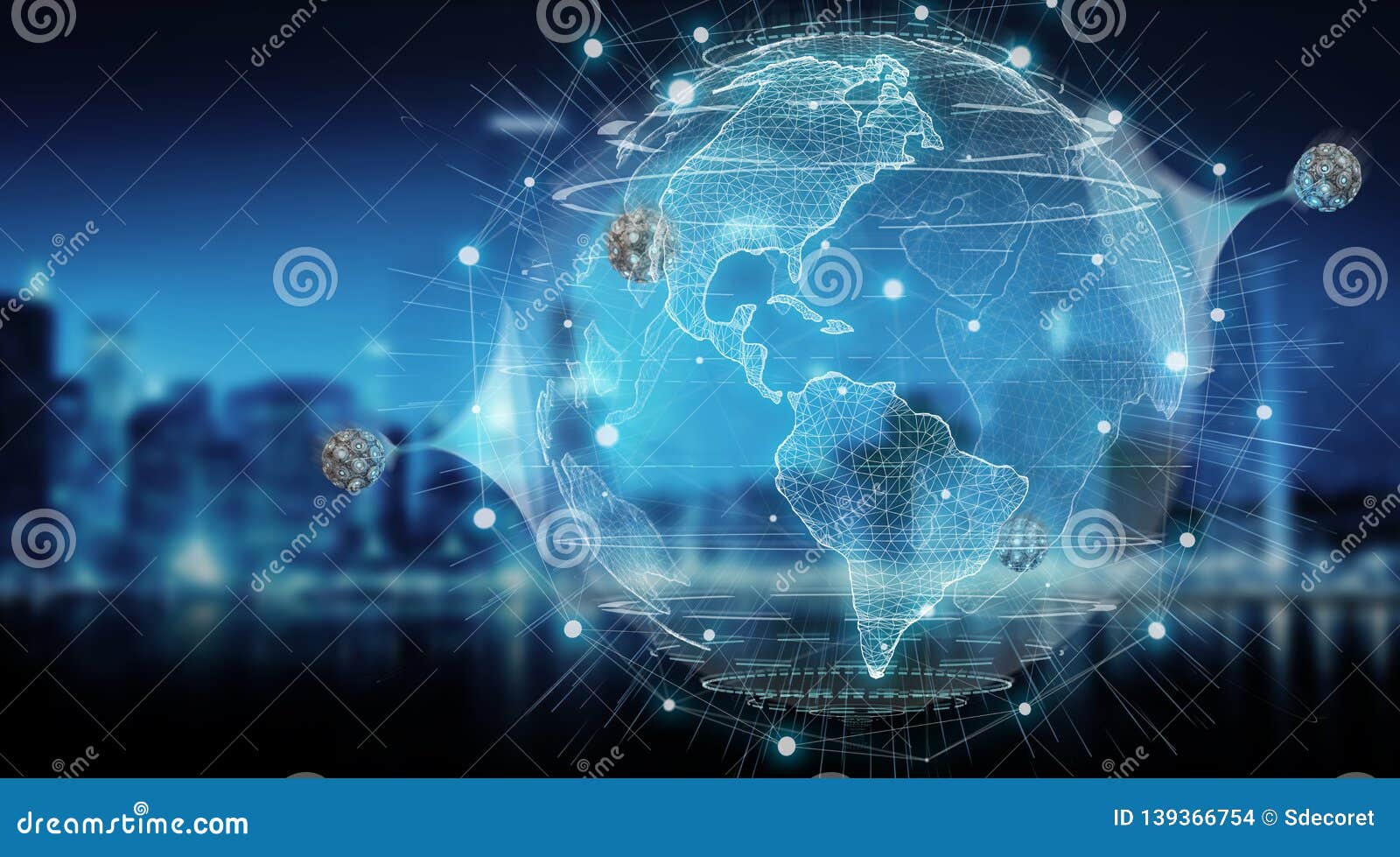 Globe Network Hologram with Digital Connection 3D Rendering Stock ...