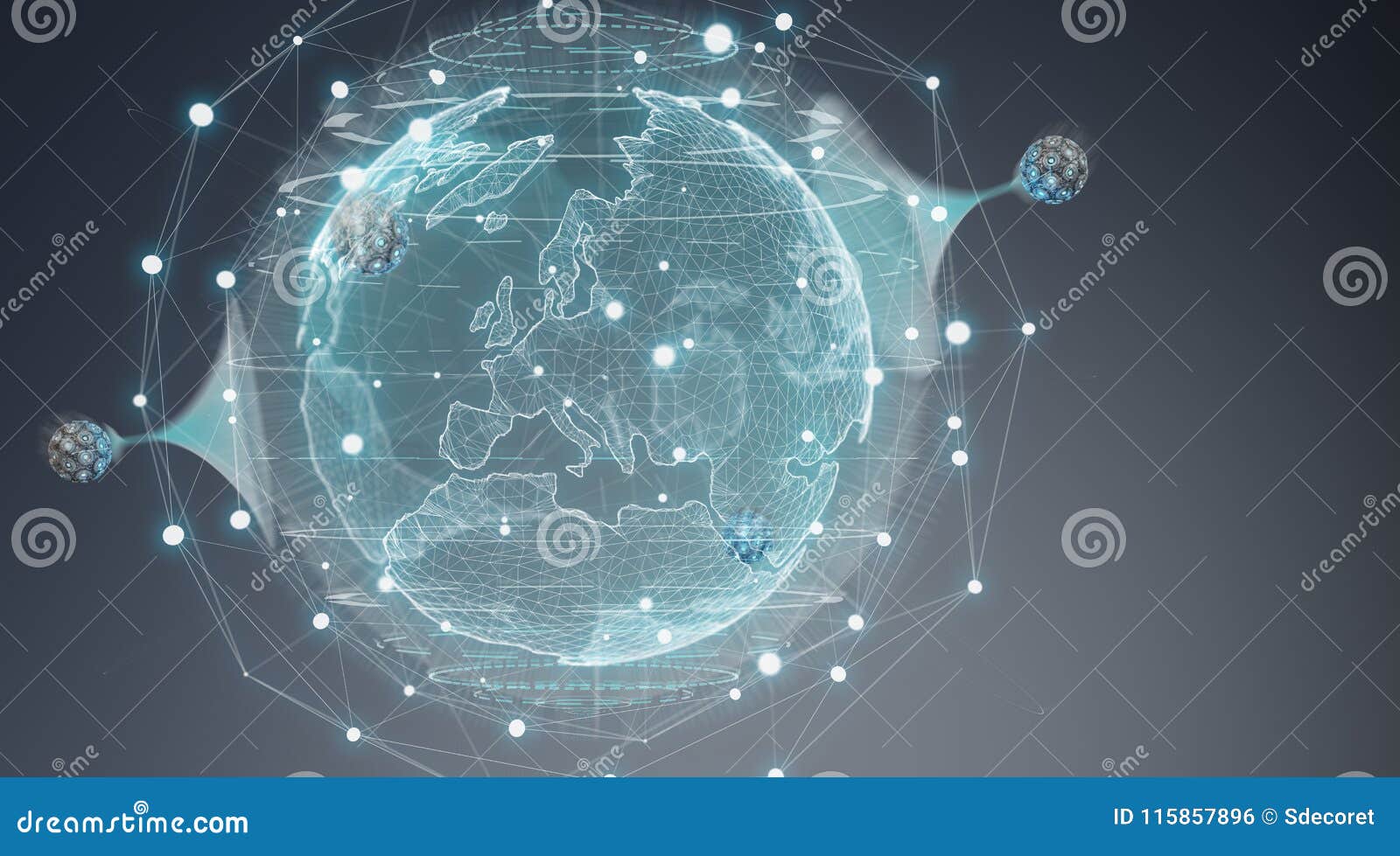 Globe Network Hologram with Digital Connection 3D Rendering Stock ...
