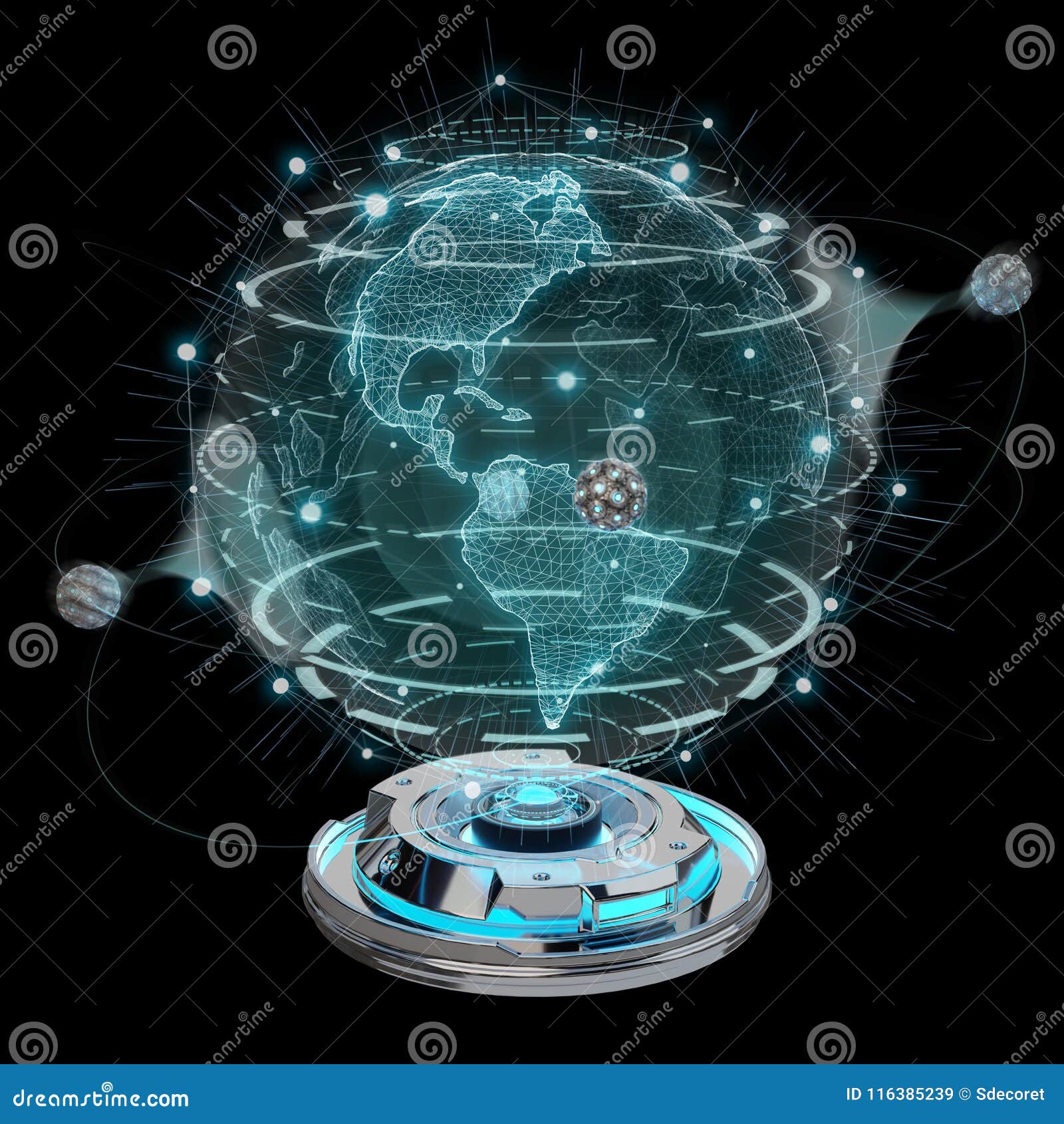 Globe Network Hologram Projector with Digital Connection 3D Rend Stock ...