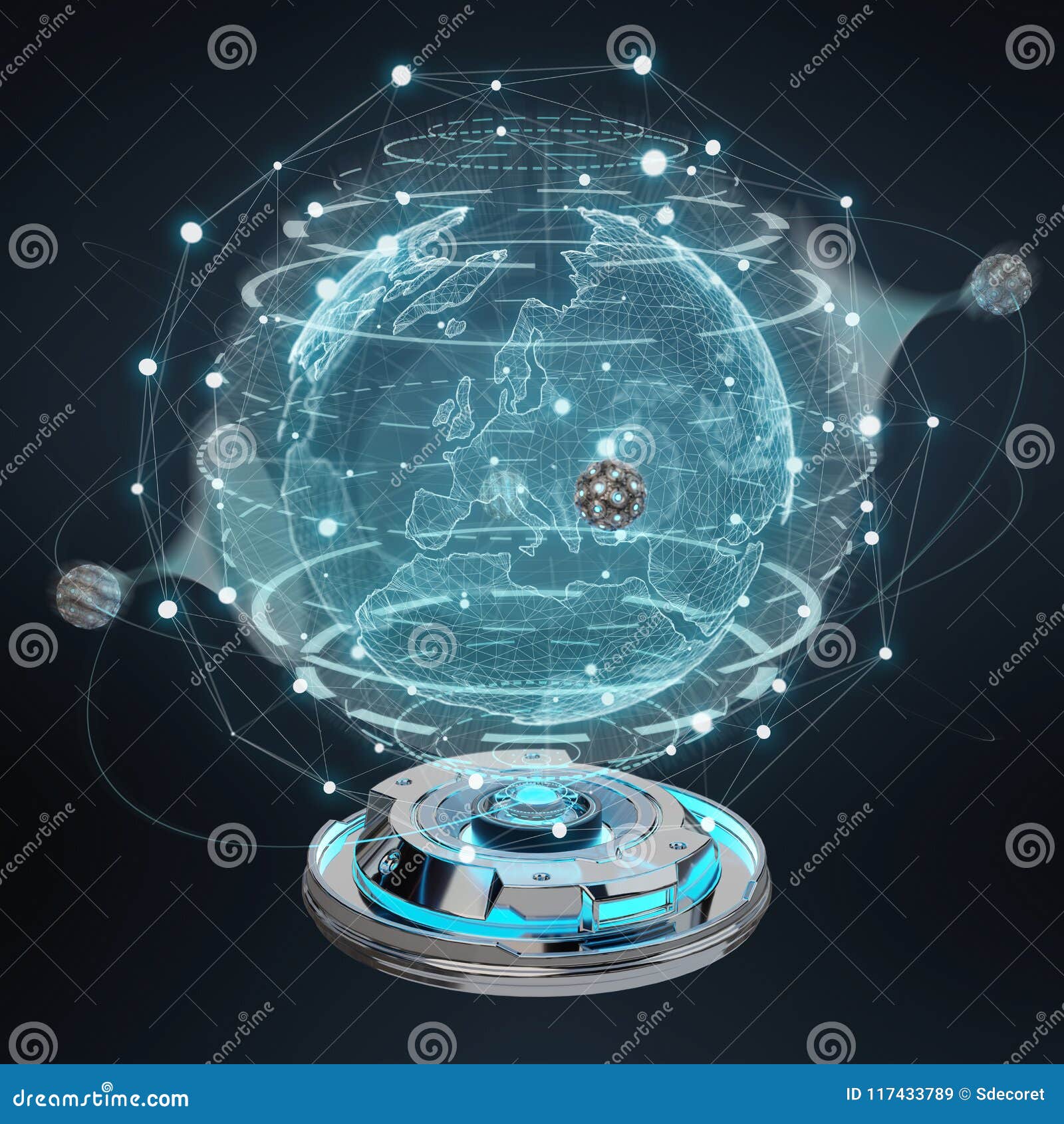 Globe Network Hologram Projector with Digital Connection 3D Rend Stock ...