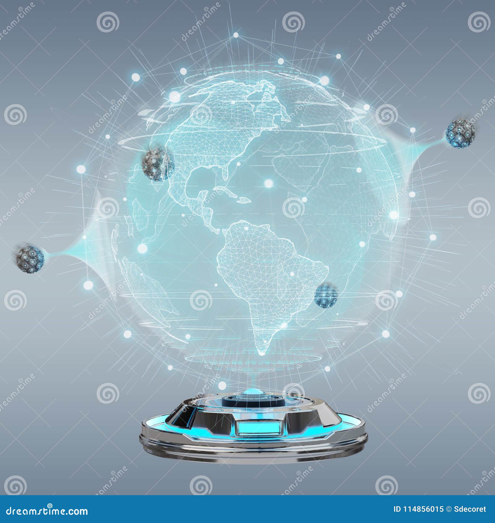 Globe Network Hologram Projector with Digital Connection 3D Rend Stock ...