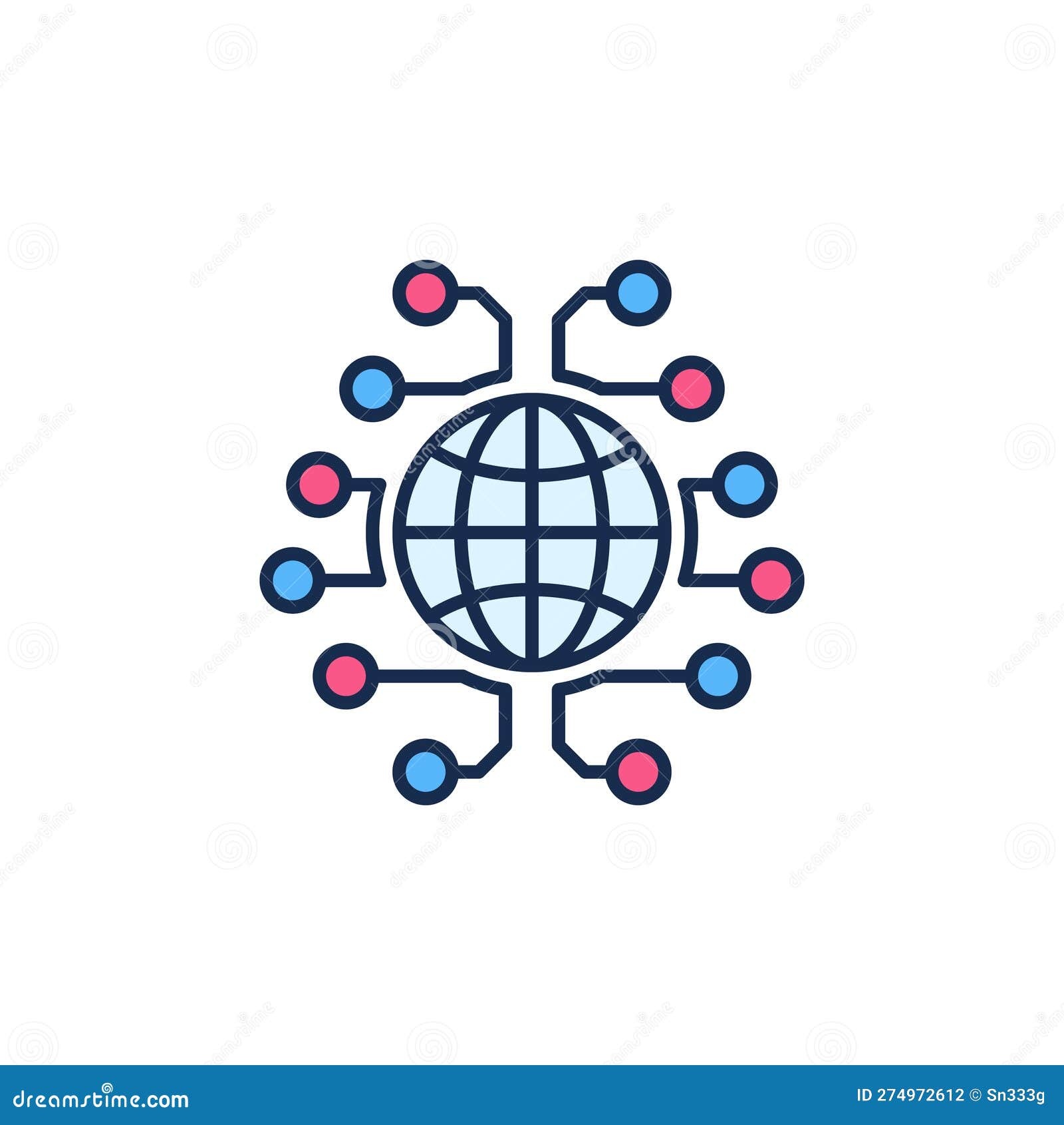 Globe with Neural Network Vector Global Brain Colored Icon Stock ...