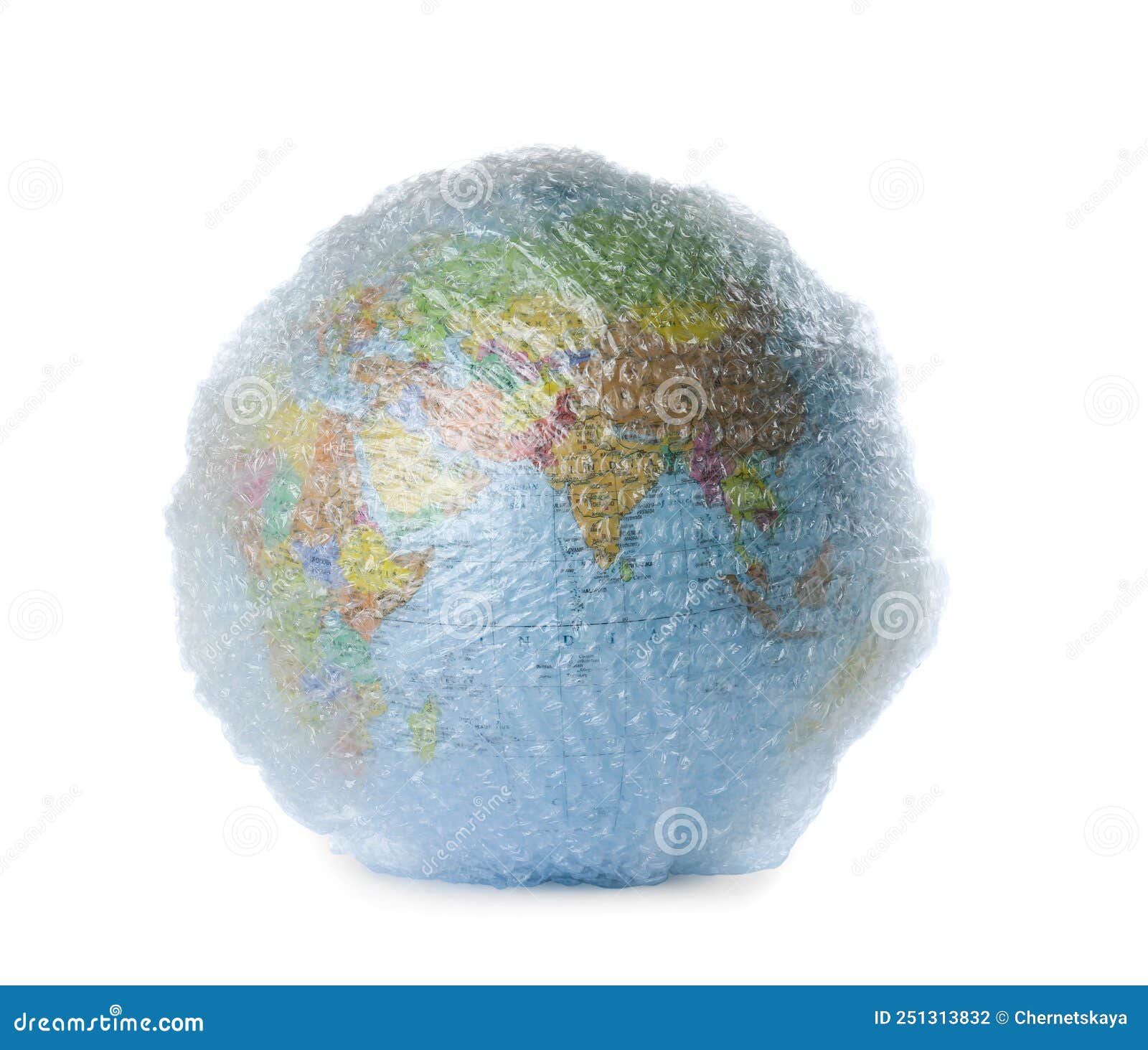 Globe Packed in Bubble Wrap Isolated on White. Environmental ...