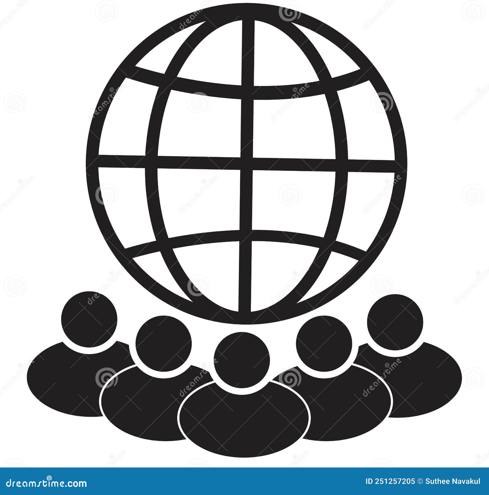 Globe and People Icon on White Background. World Community Sign. Flat ...