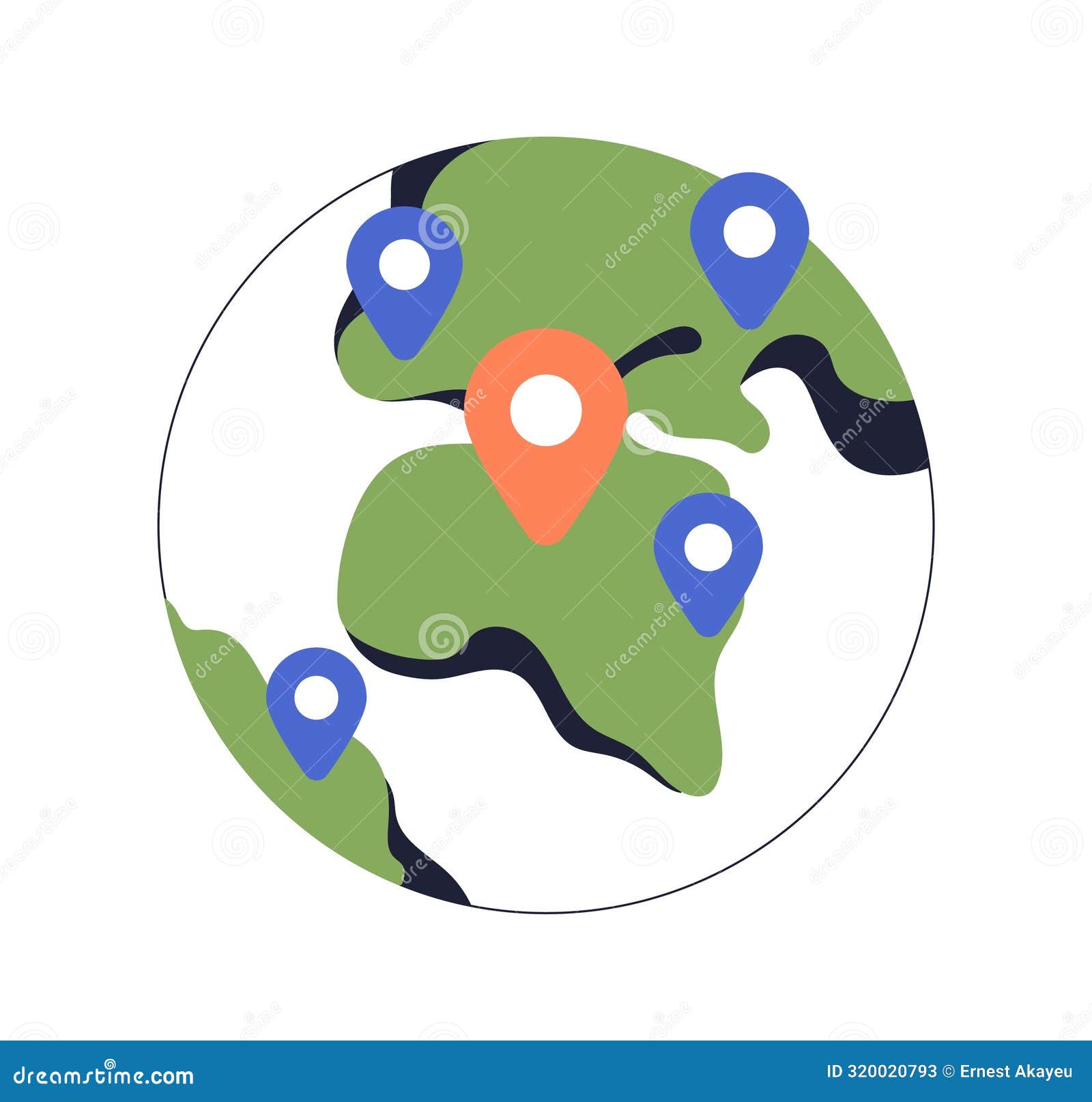 Globe with Pin Points. Location Pointers on Earth Planet. Global Orb ...