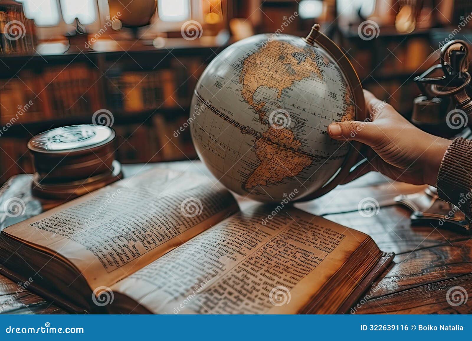 A Globe is Placed on a Table beside a Pile of Books Stock Illustration ...