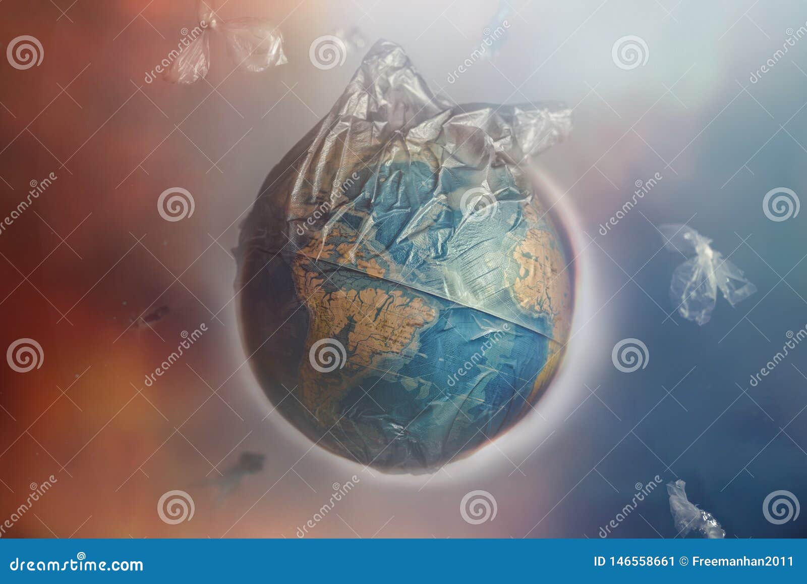 Globe of Planet Earth Dressed in a Garbage Plastic Bag. Fly Around the ...