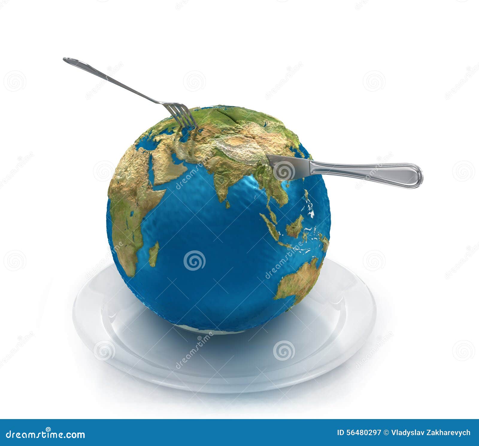 Globe on a Plate with a Fork and Knife, Stock Image - Image of food ...