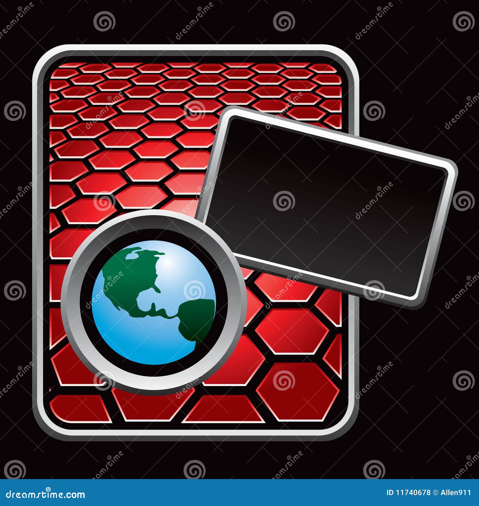 Globe on Red Hexagon Advertisement Stock Vector - Illustration of ...