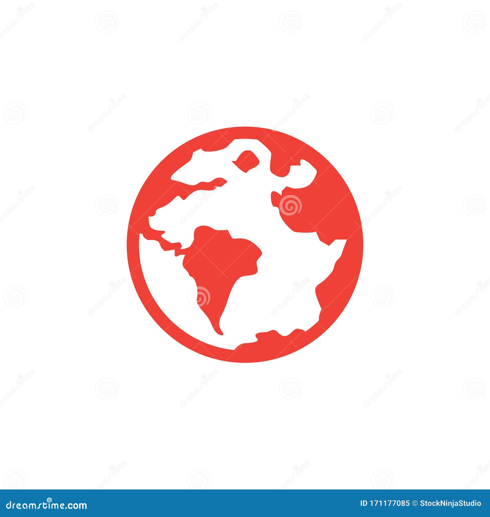 Globe Red Icon on White Background. Red Flat Style Vector Illustration ...