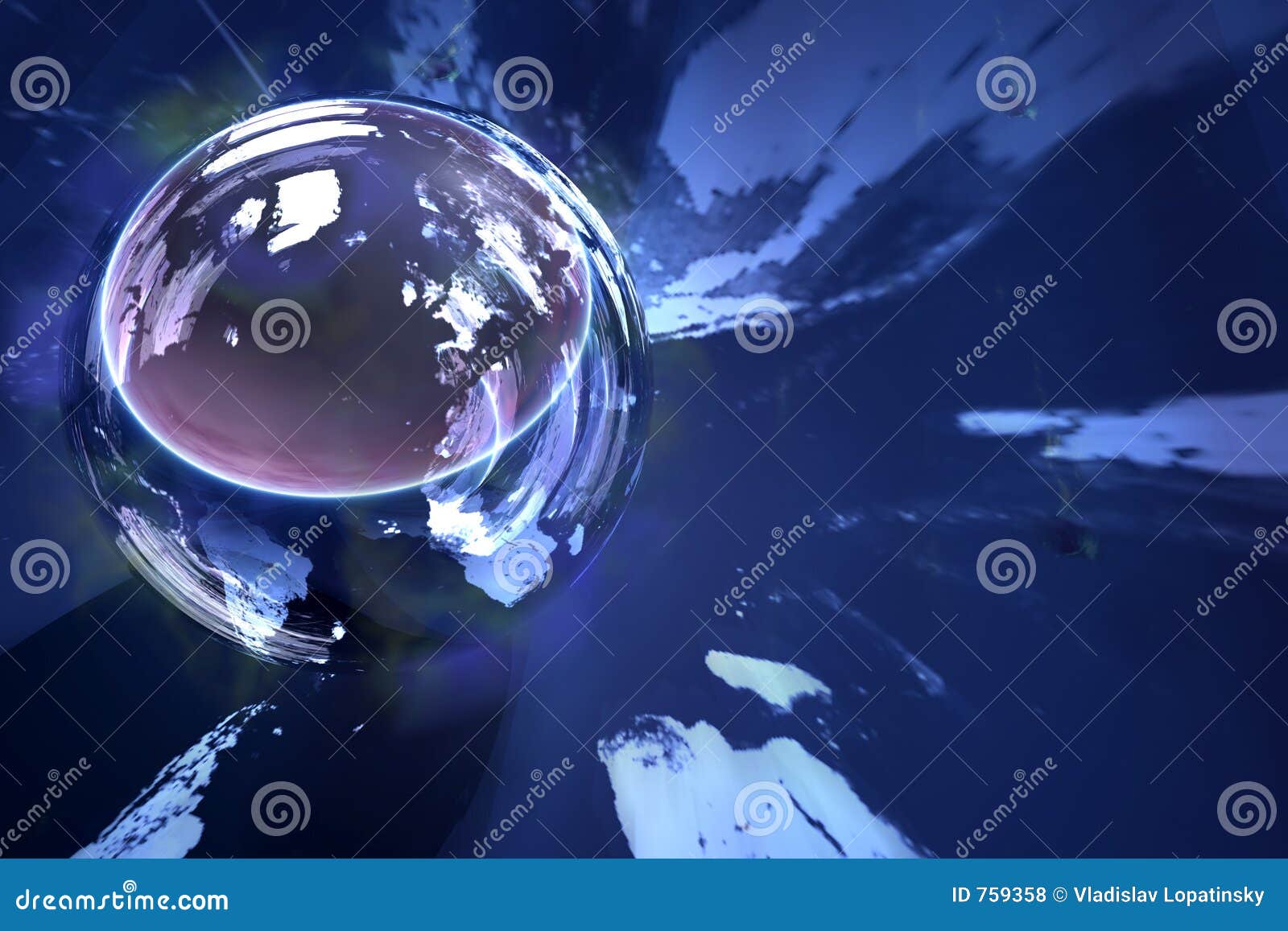 Globe reflected in sphere stock illustration. Illustration of shiny ...