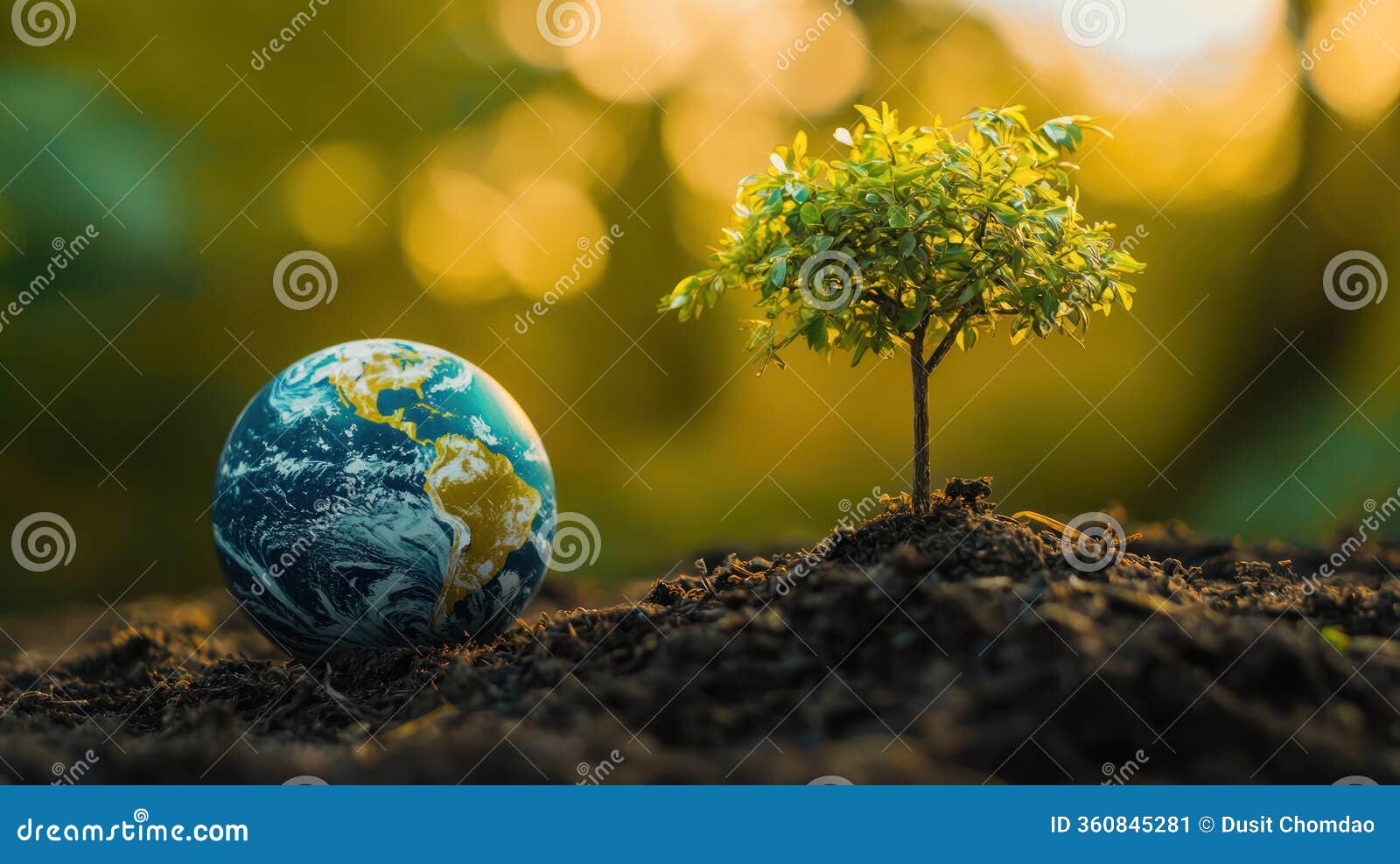 Globe Representing Earth beside Small Tree on Soil, Symbolizing ...