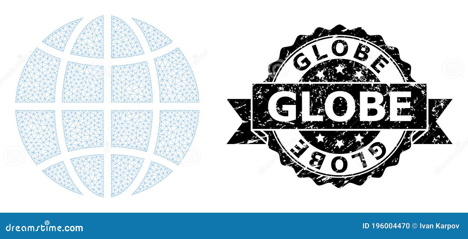 Grunge Globe Ribbon Stamp and Mesh 2D Globe Stock Vector - Illustration ...