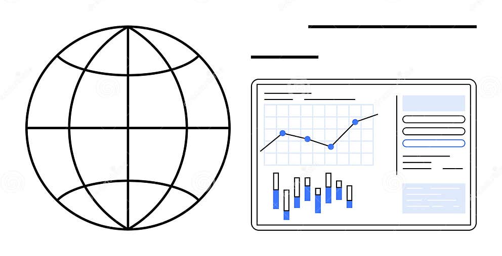 Globe with Screen Displaying Graphical Data, Bar Charts, and Line ...