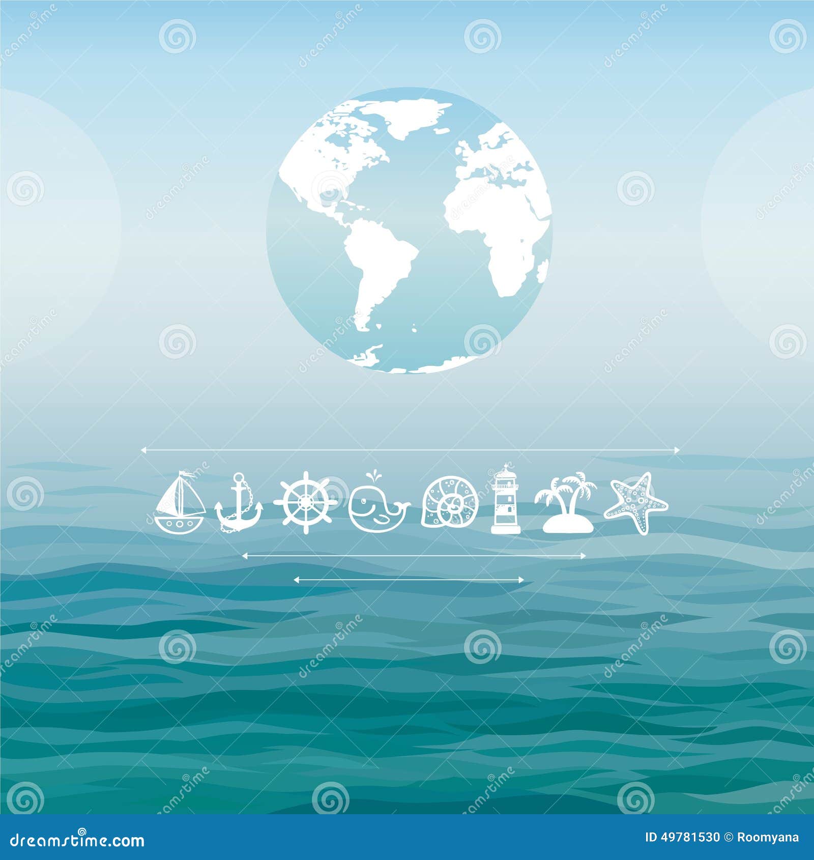 Globe On A Sea Background With Sea Symbols Vector Illustration ...