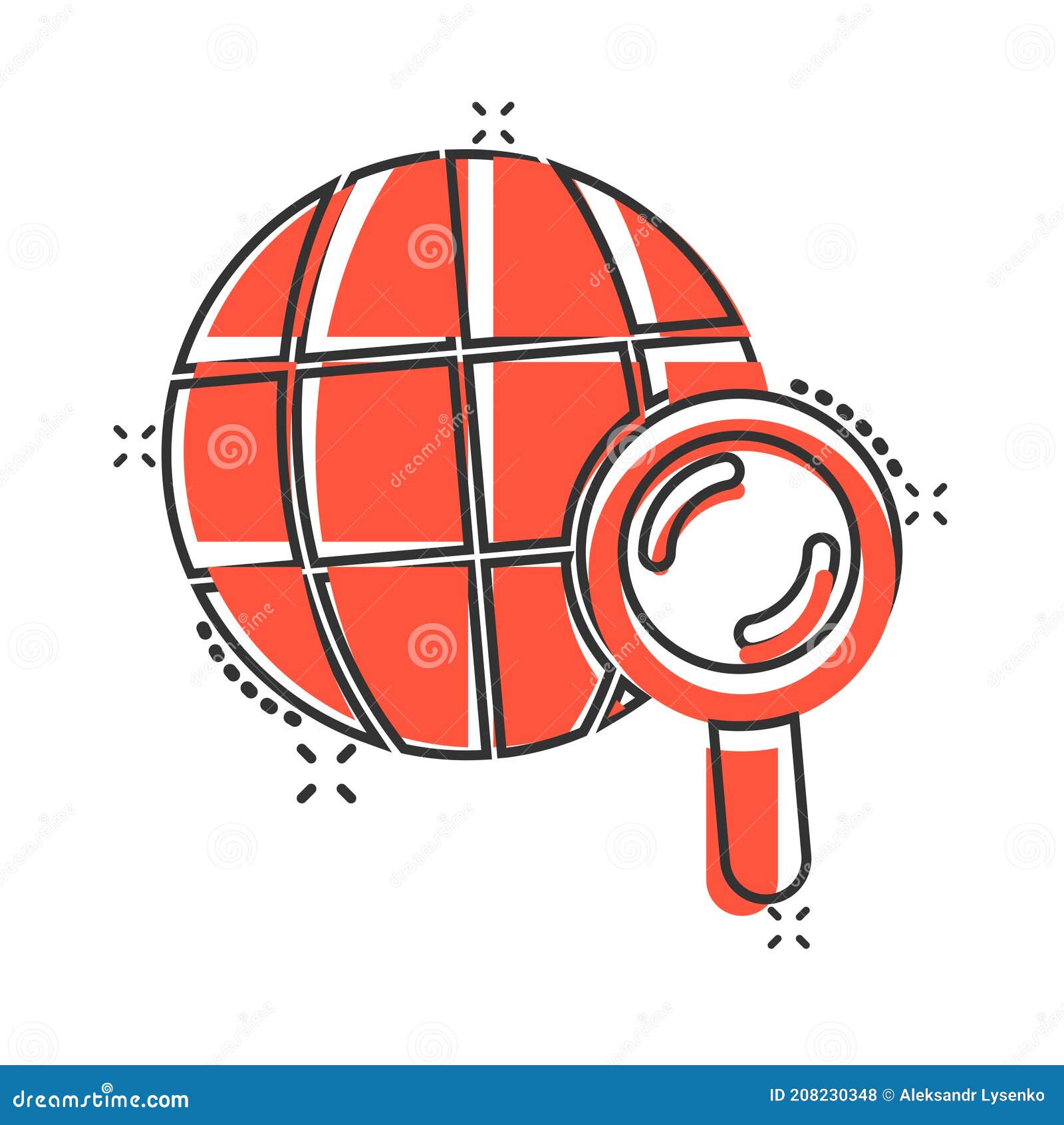 Globe Search Icon in Comic Style. Network Navigation Cartoon Vector ...