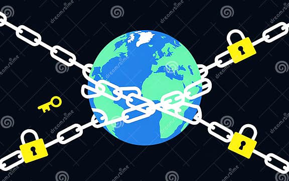Globe Secured with Chains and Locks, Symbolizing Global Security and ...