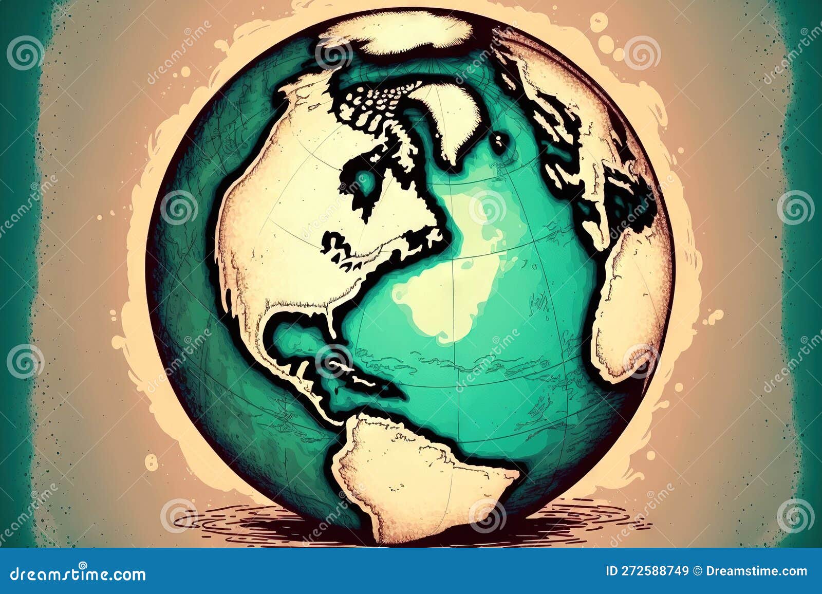 Globe Shaped Earth Global Map Drawing. Illustration Stock Illustration ...