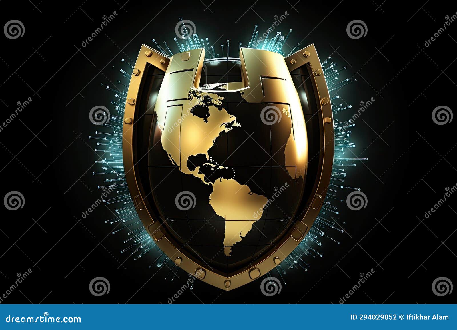 Globe And Shield, Cyber Security Concept. 3D Rendering, Global Network ...