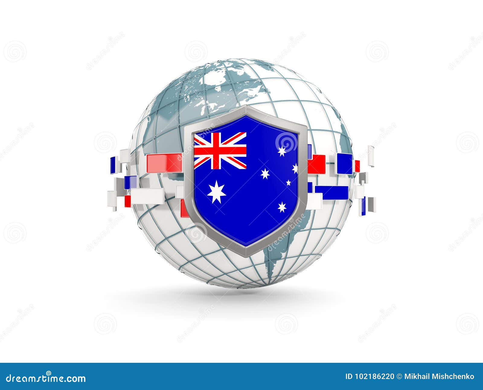 Globe and Shield with Flag of Australia Isolated on White Stock ...