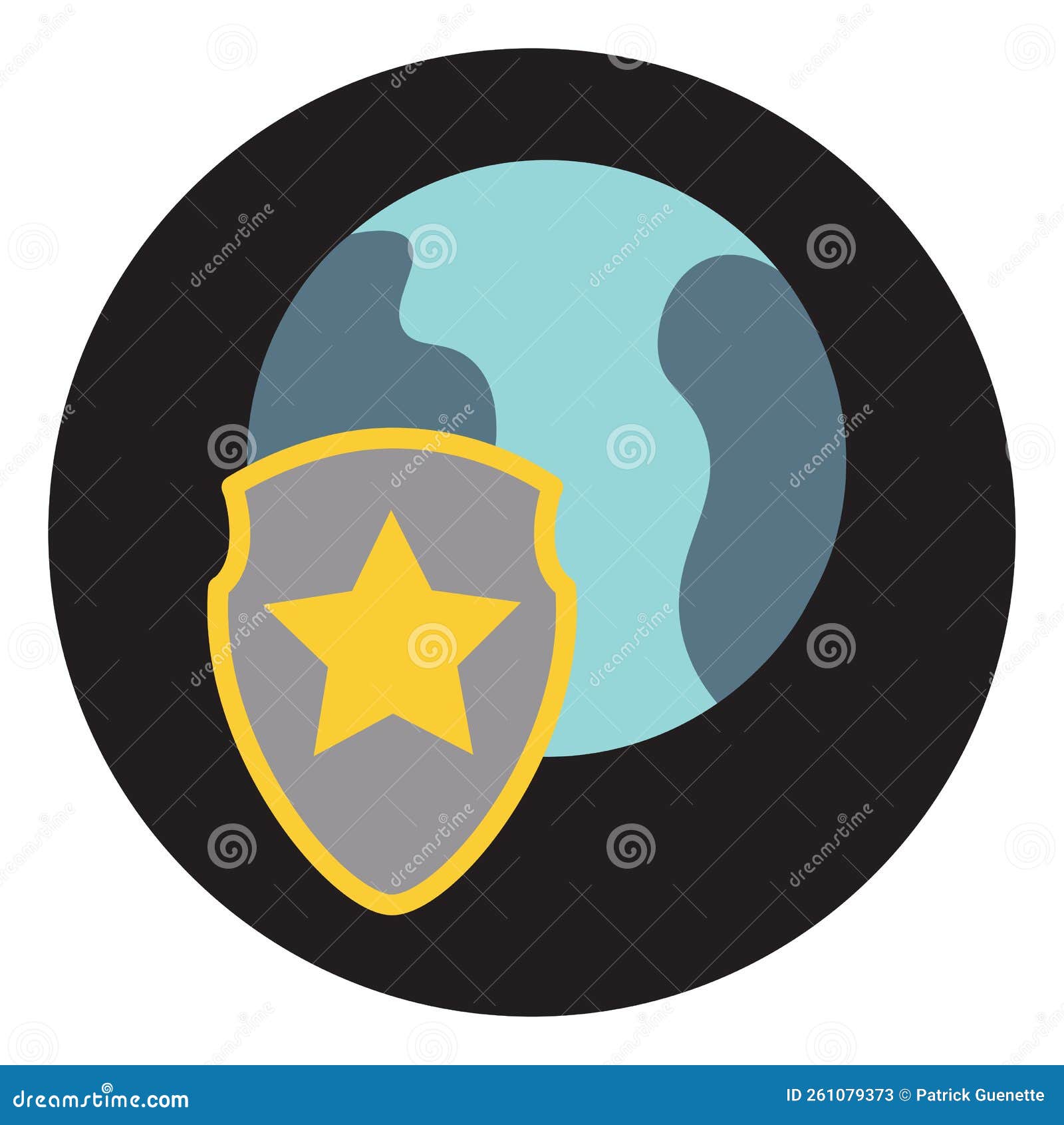 Globe with shield, icon stock vector. Illustration of icon - 261079373
