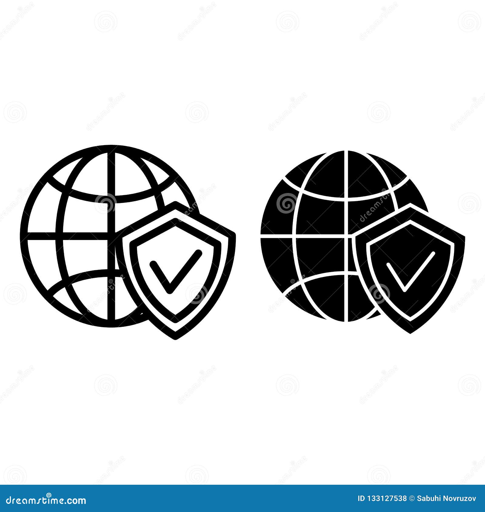 Globe and Shield Line and Glyph Icon. Planet with Shield Vector ...