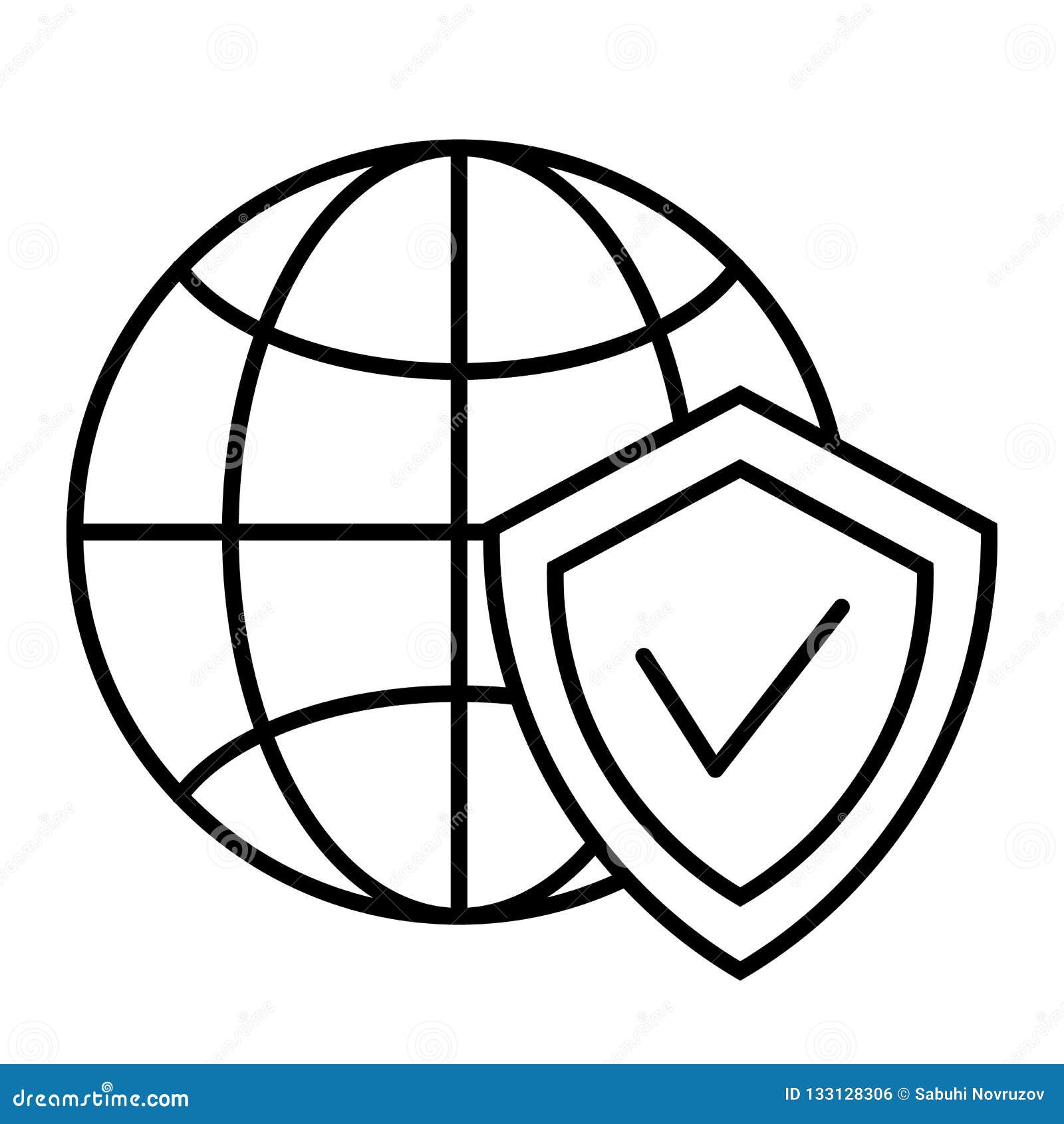Globe and Shield Thin Line Icon. Planet with Shield Vector Illustration ...