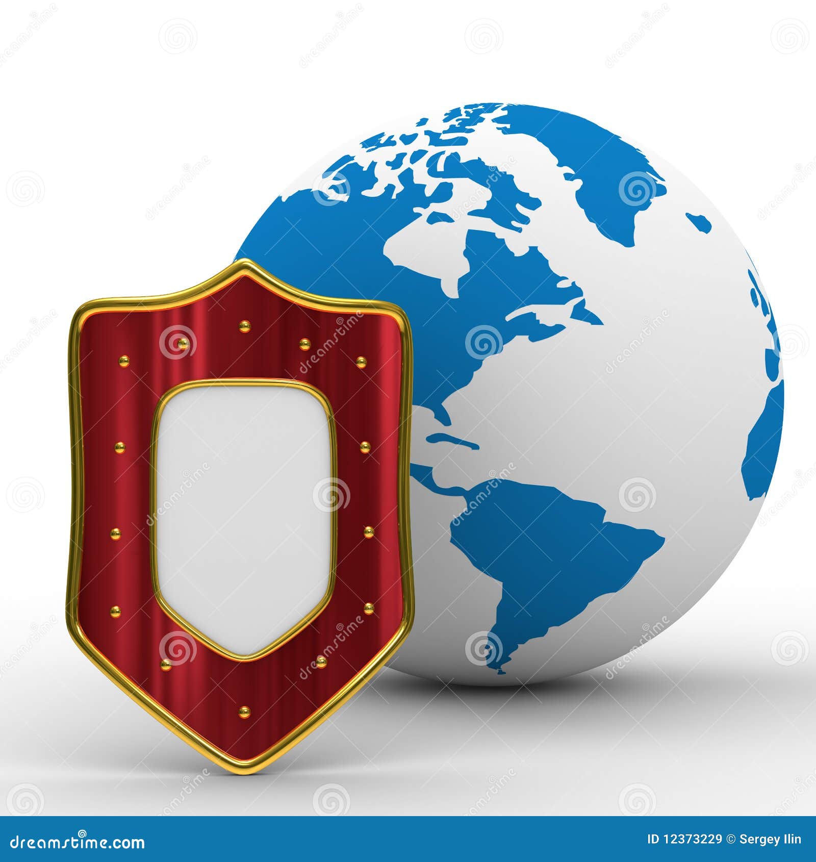Globe and Shield on White Background Stock Illustration - Illustration ...