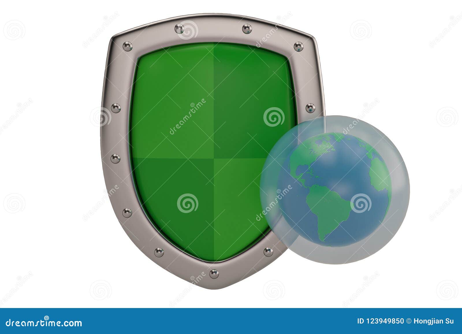 Globe and Shield on White Background.3D Illustration. Stock ...
