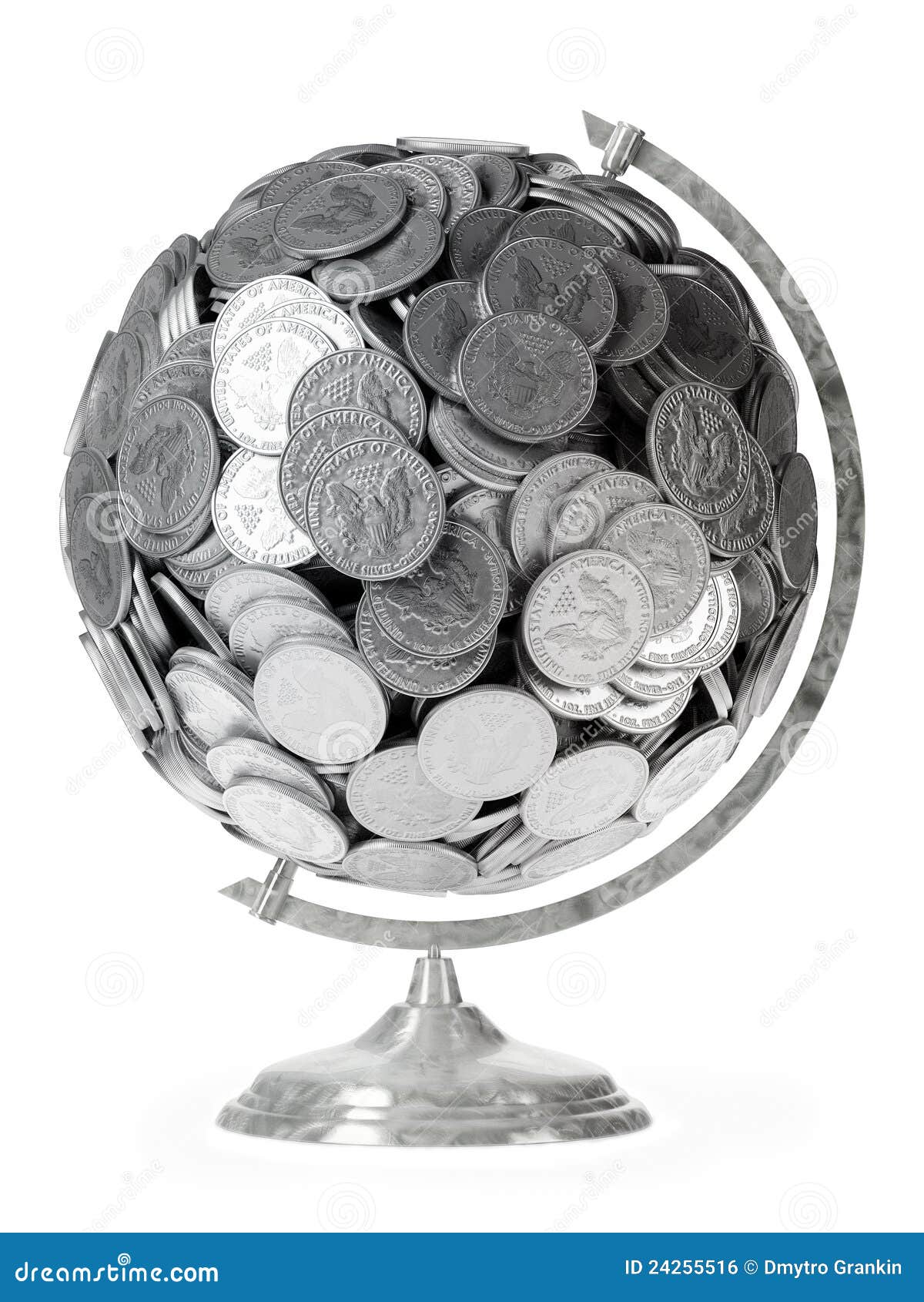 Globe of Silver Dollars on an Isolated White Backg Stock Photo - Image ...